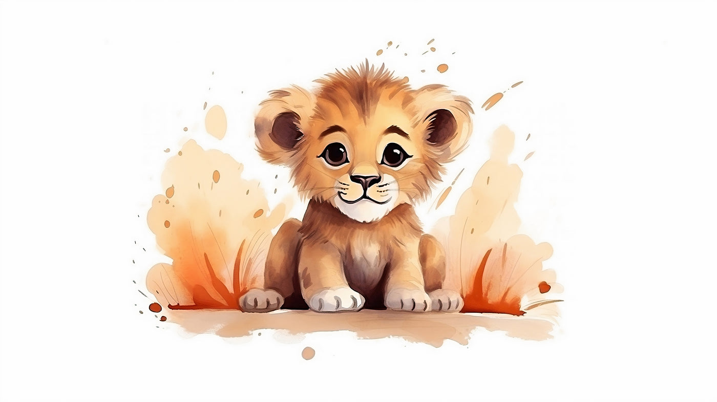 Cute Baby Lion Wallpaper - Safari Nursery Mural - Gender Neutral Wall