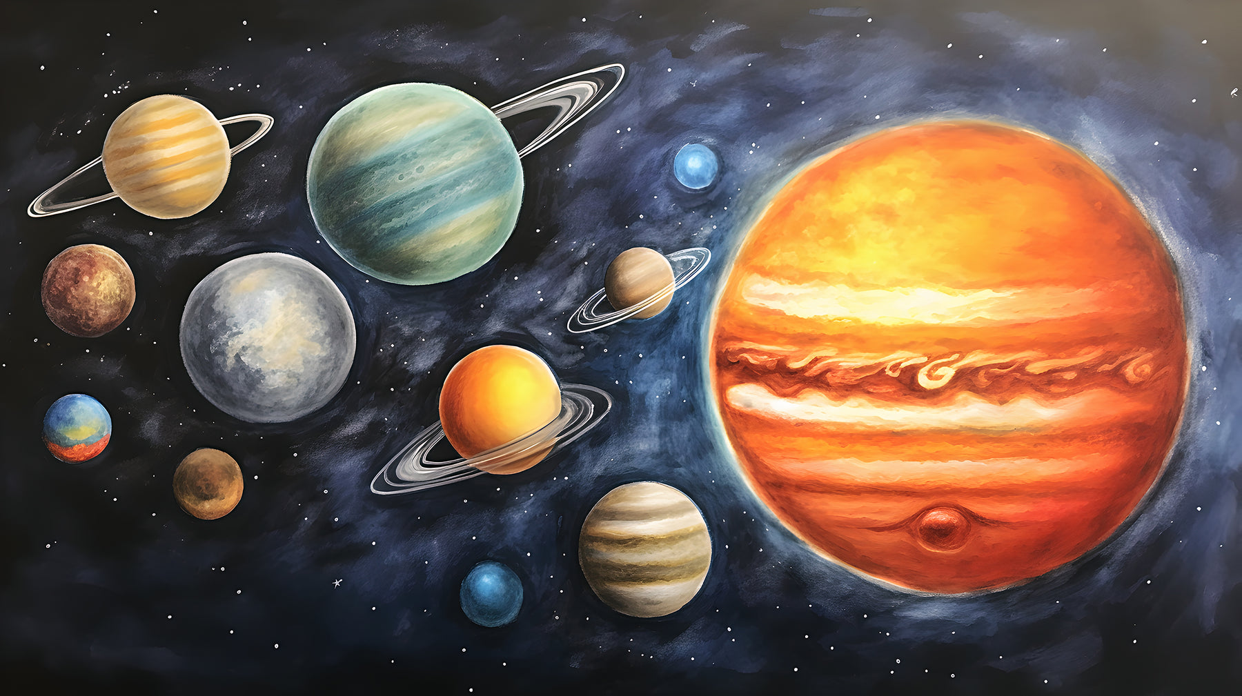 Solar System Mural - Watercolor Planets Wallpaper