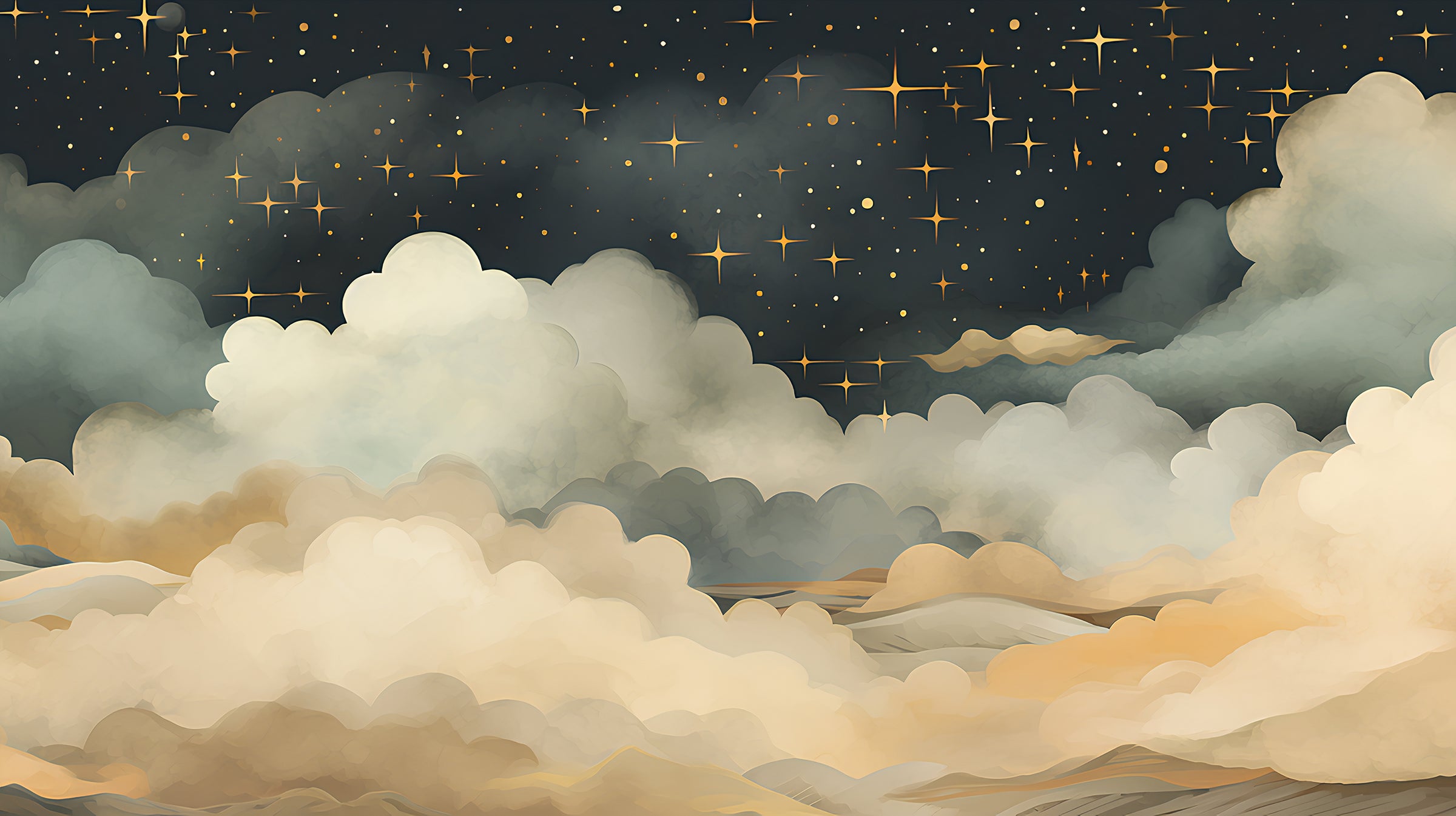 Starry Night Kids Mural - Watercolor Sky Wallpaper