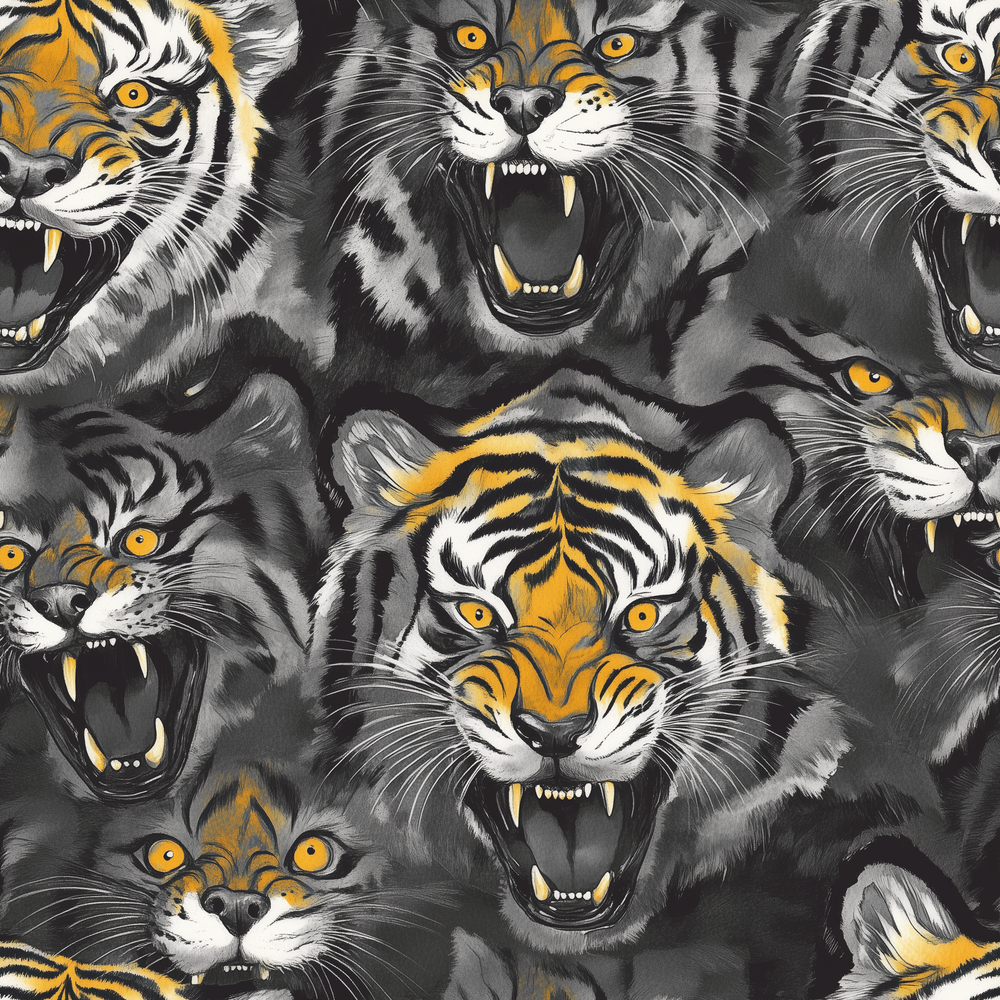 Dark Tiger Print Wallpaper - Orange and Grey Safari Animal Print Art