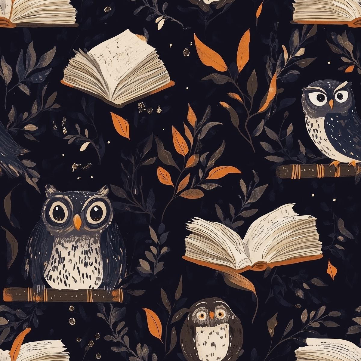 Dark Academy Wallpaper - Owls and Books Pattern Wall Decor