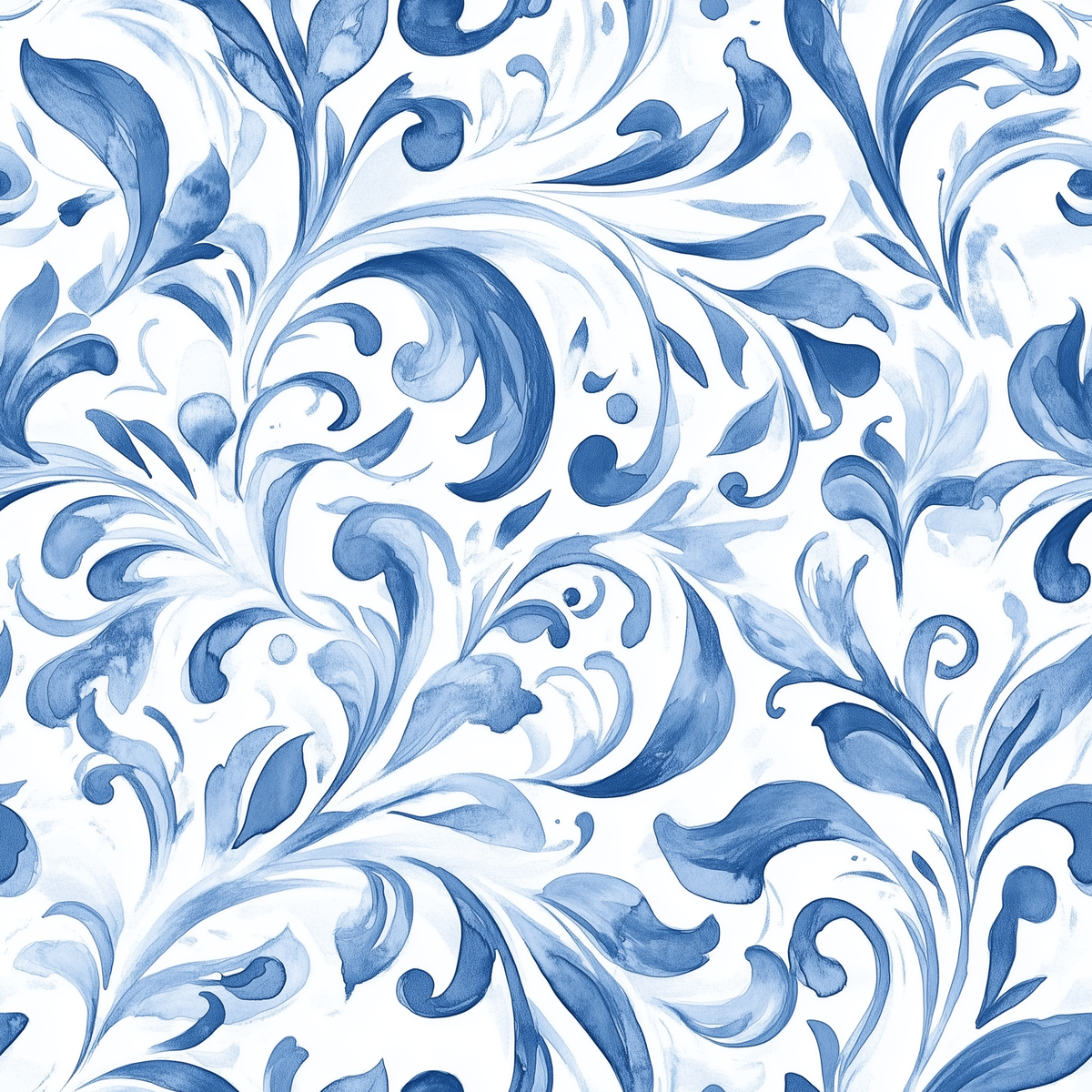 Watercolor Blue and White Abstract Leaves Wallpaper - Filigree Pattern