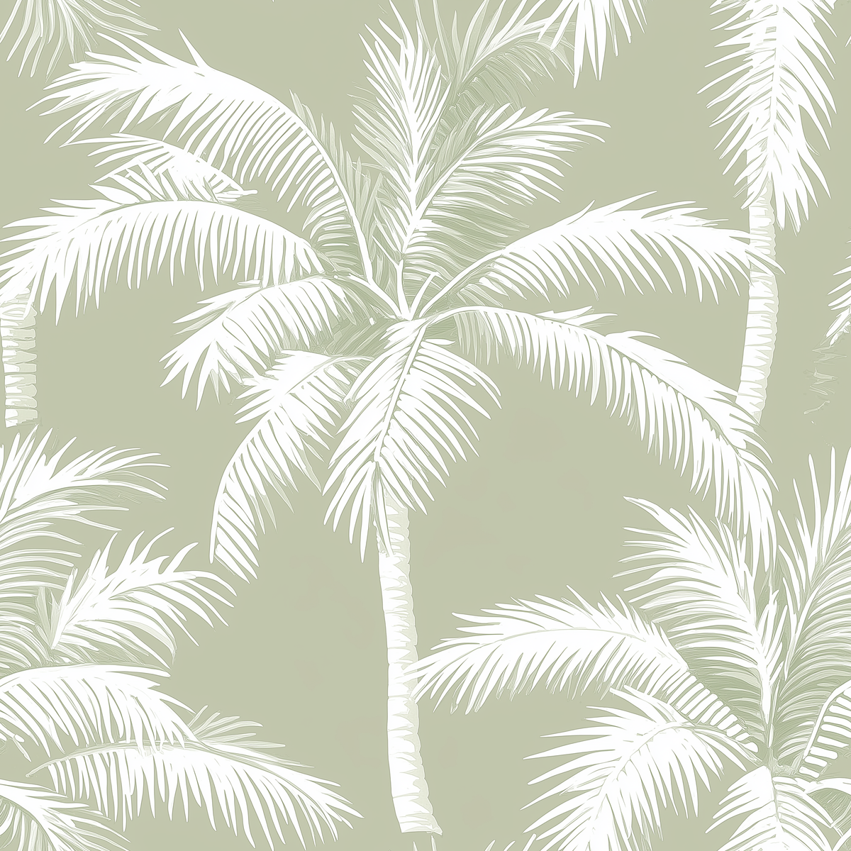 Light Green & White Palm Tree Pattern Wallpaper - Tropical Wall Decor