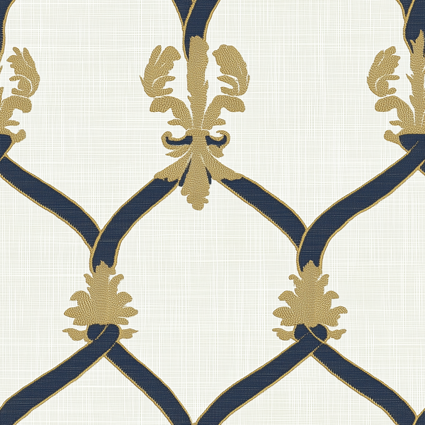 Victorian Classic Wallpaper - Blue and Gold Traditional Pattern Decor