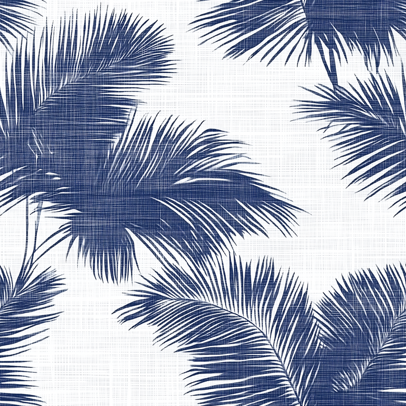 Blue Palm Tree Leaves Wallpaper - Blue and White Tropical Wallpaper