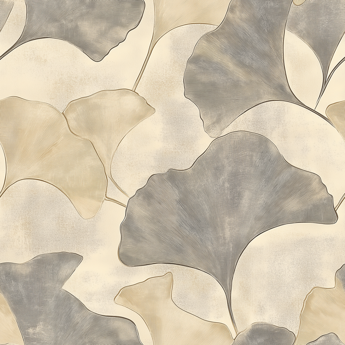 Beige and Grey Leaf Pattern Wallpaper - Luxury Leaves Decor