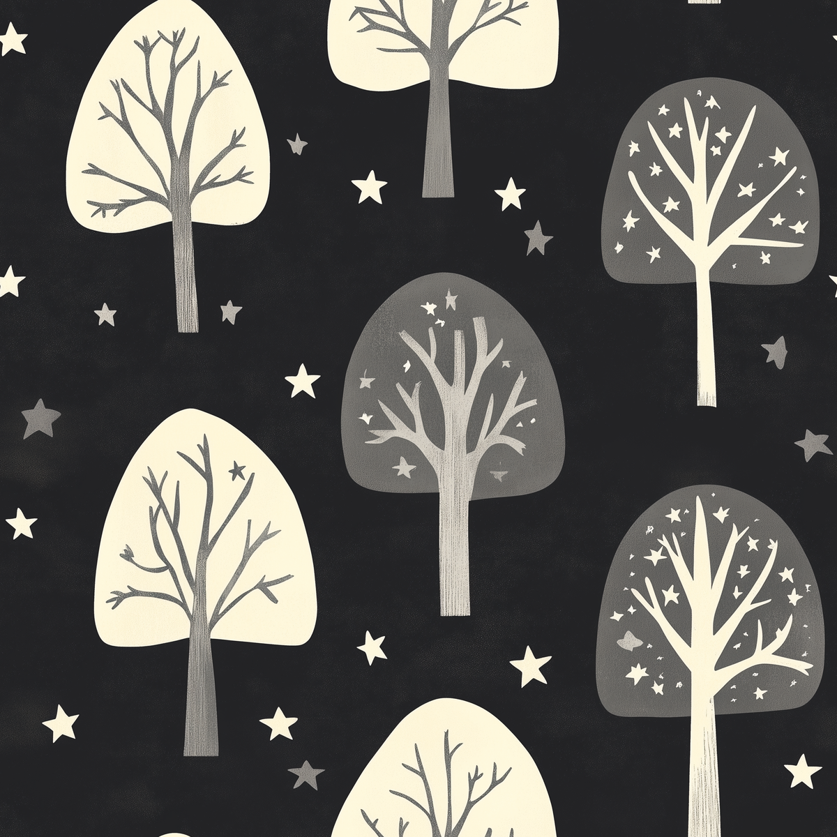 Beige Trees on Dark Background Wallpaper - Trees & Stars Wall Covering