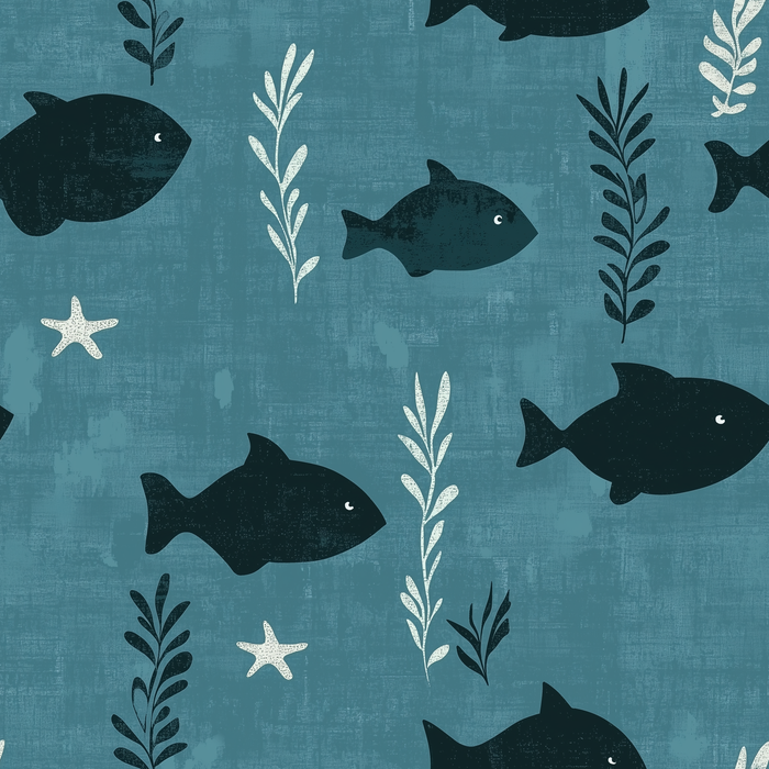 Dark Teal Fish Pattern Wallpaper - Peel and Stick Underwater Life
