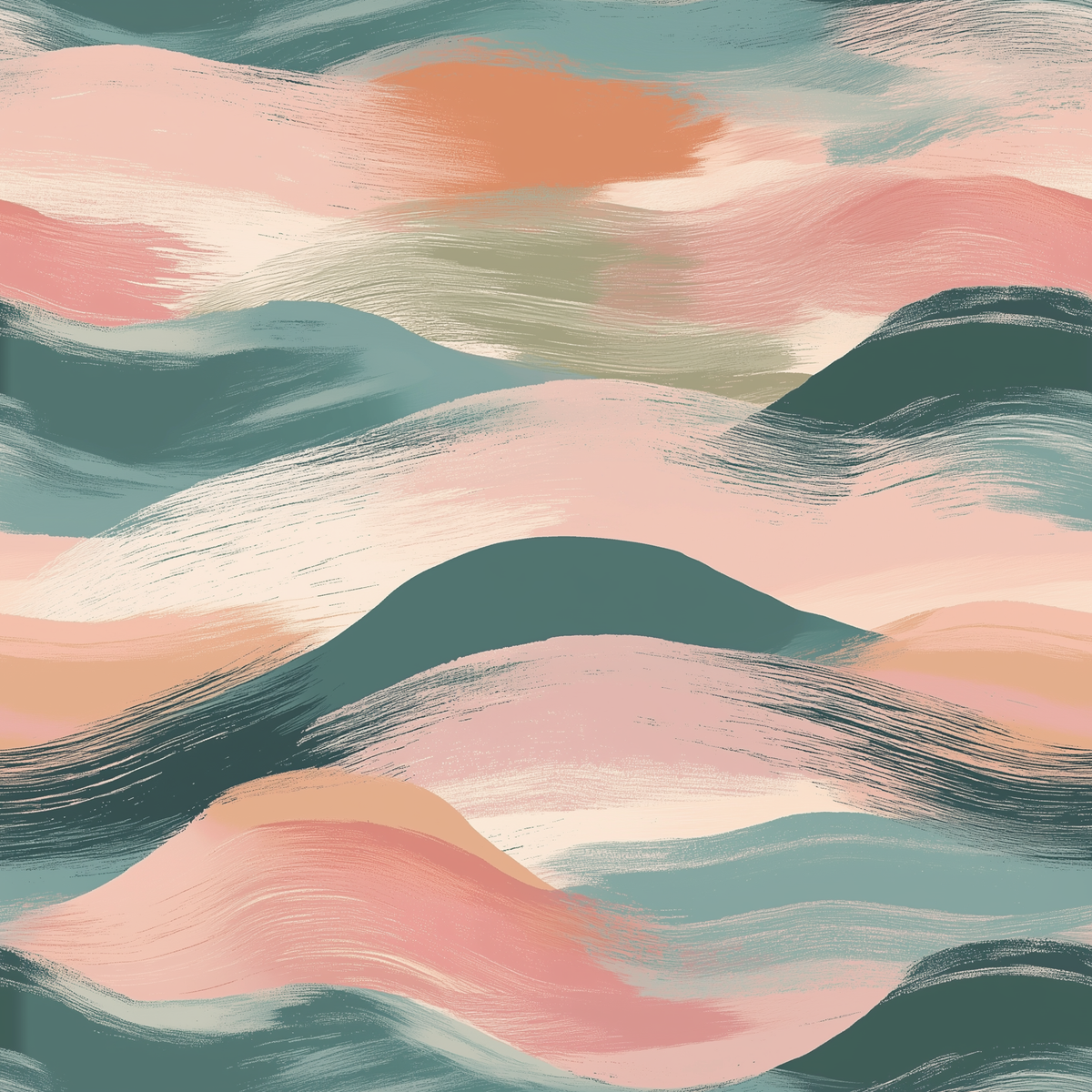 Pink and Green Abstract Waves Wallpaper - Peel and Stick Brushed Lines