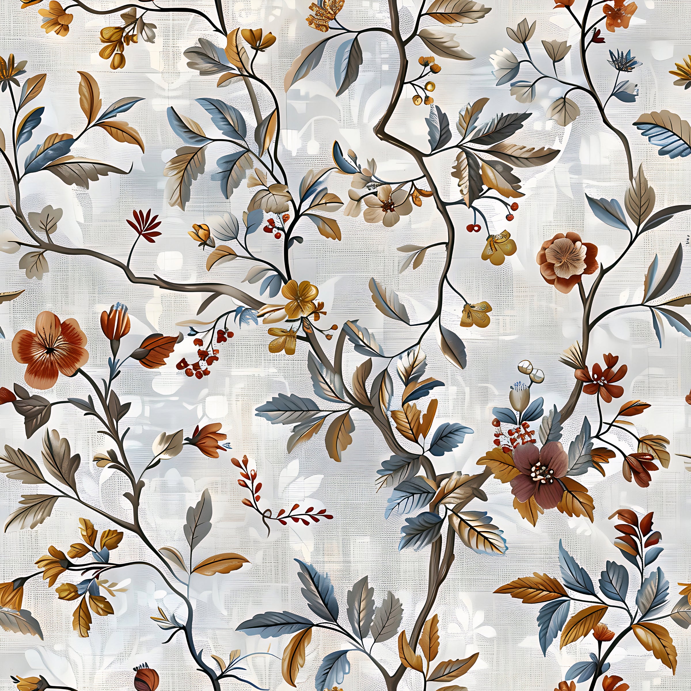Grey Floral Peel and Stick Wallpaper - Autumn Color Flowers Wallpaper