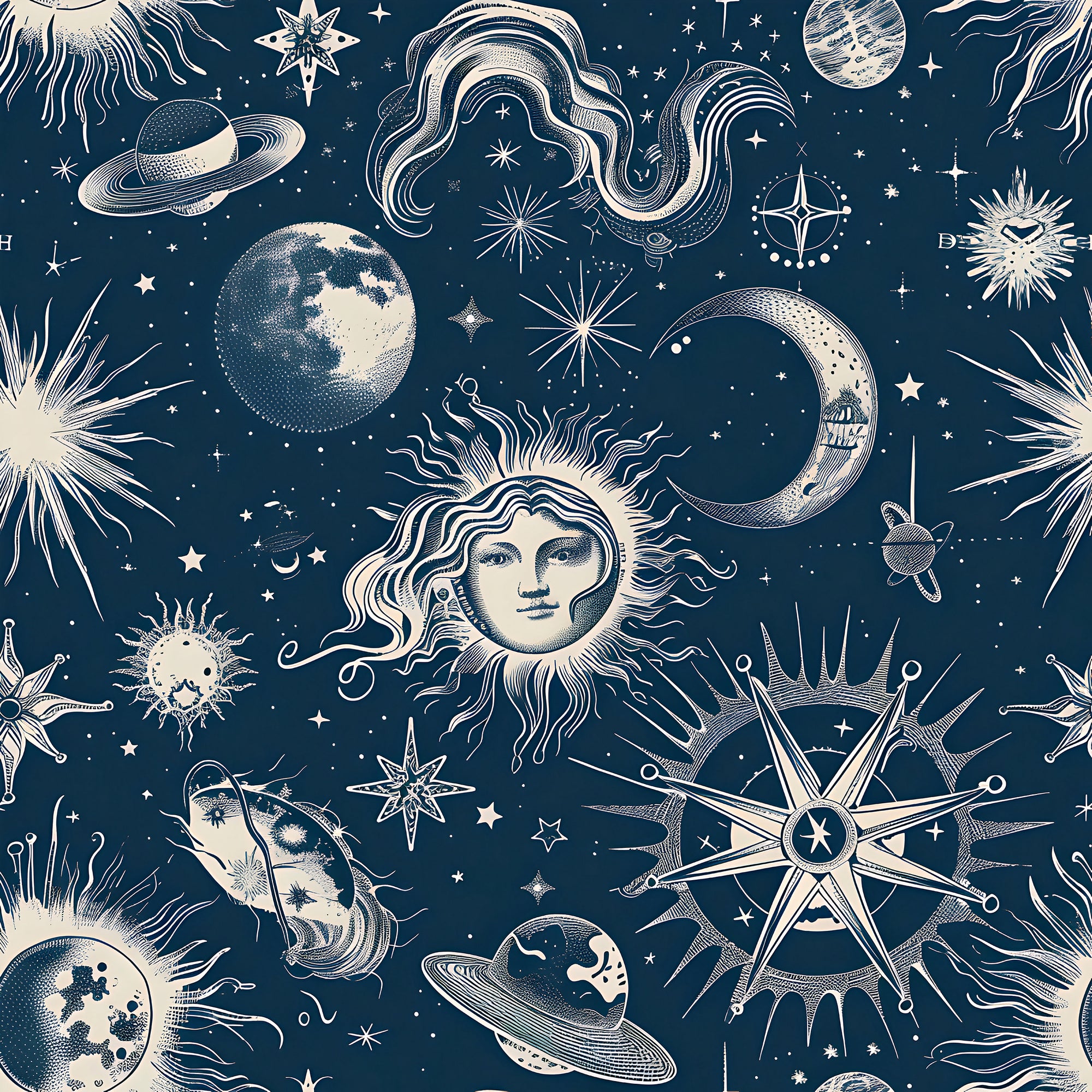 Celestial Wallpaper - Dark Blue Astrology Symbols Wallpaper