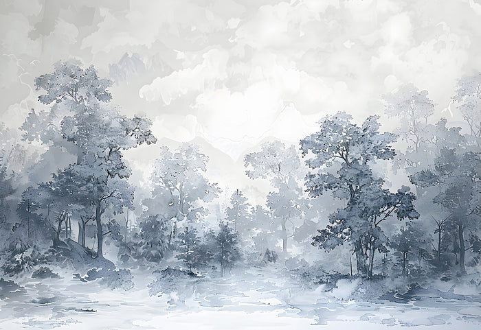 Watercolor Grey Forest Wallpaper - Monochrome Trees Mural