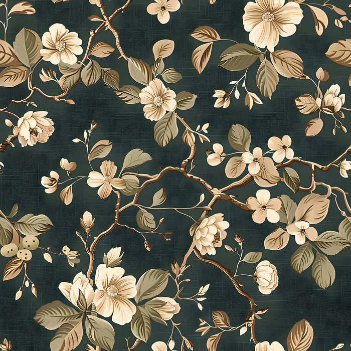 Deep Green Botanical Wallpaper - Vintage Dark Floral Wallpaper