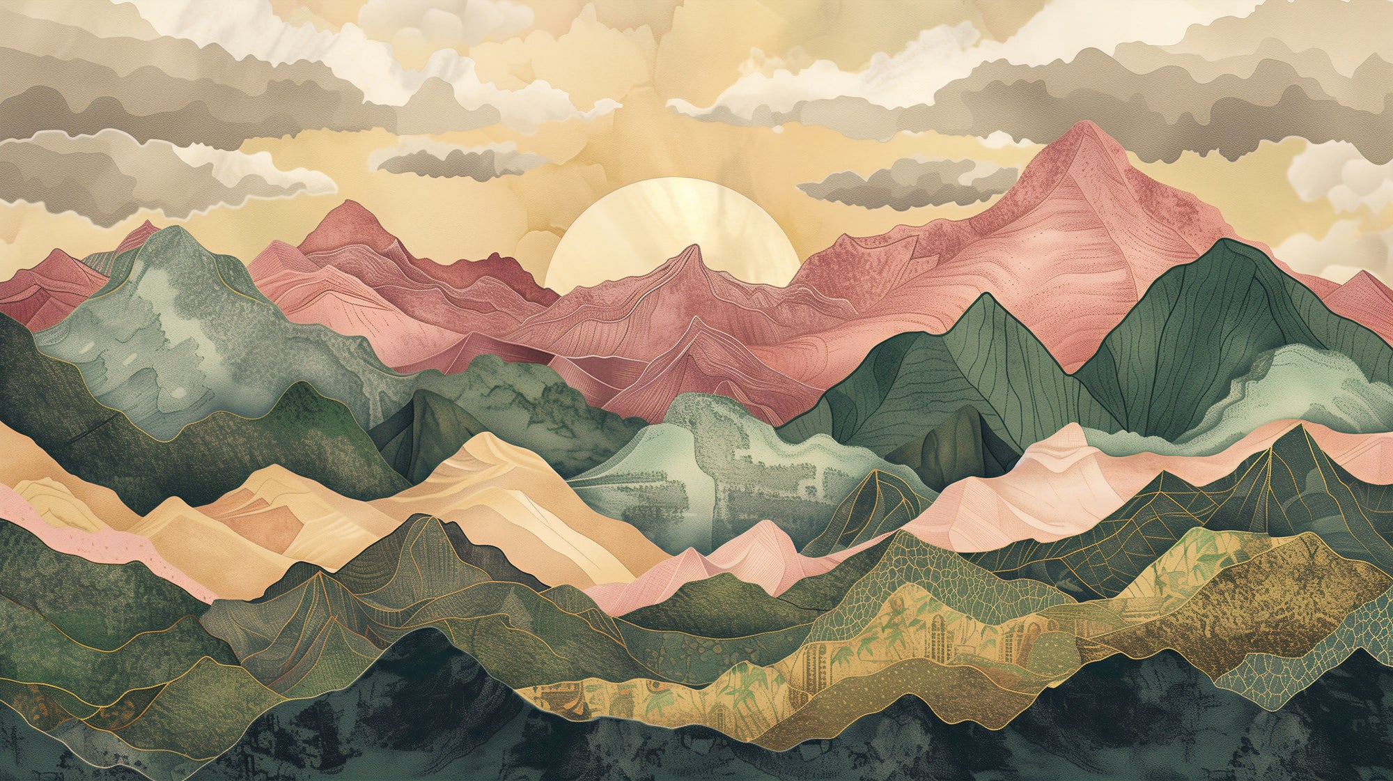 Colorful Mountains Mural - Peel and Stick Abstract Mountain Wallpaper