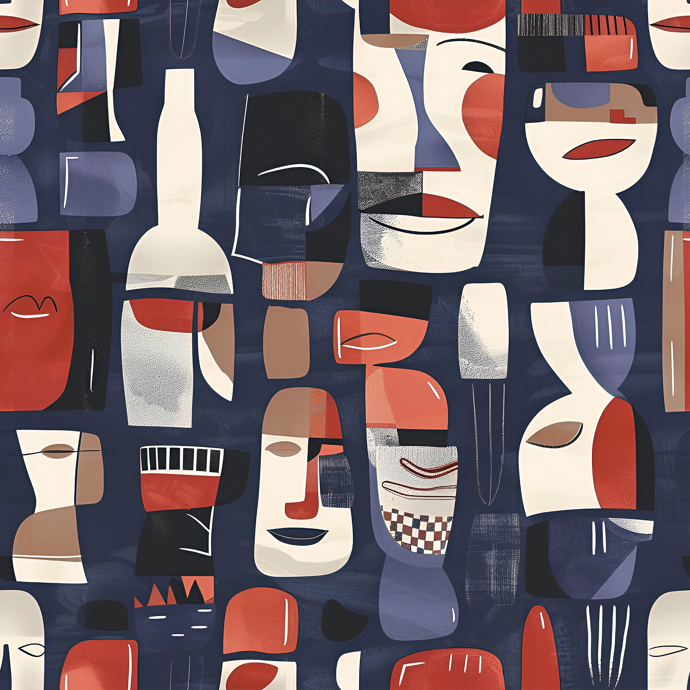 Abstract Faces & Shapes Wallpaper - Bold Geometric Art Deco Wallpaper