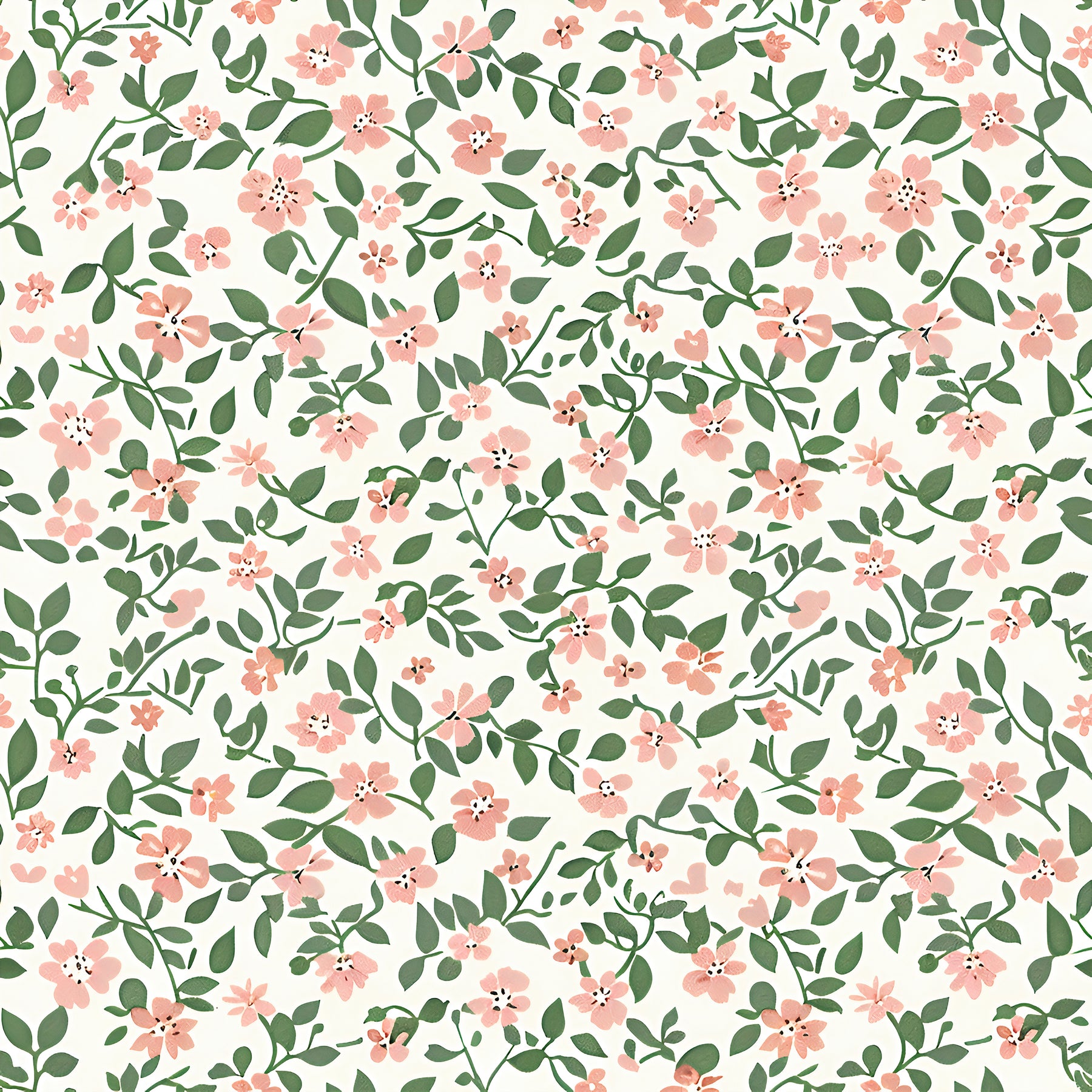 Small Flowers and Leaves Pattern Wallpaper - Watercolor Floral Decor