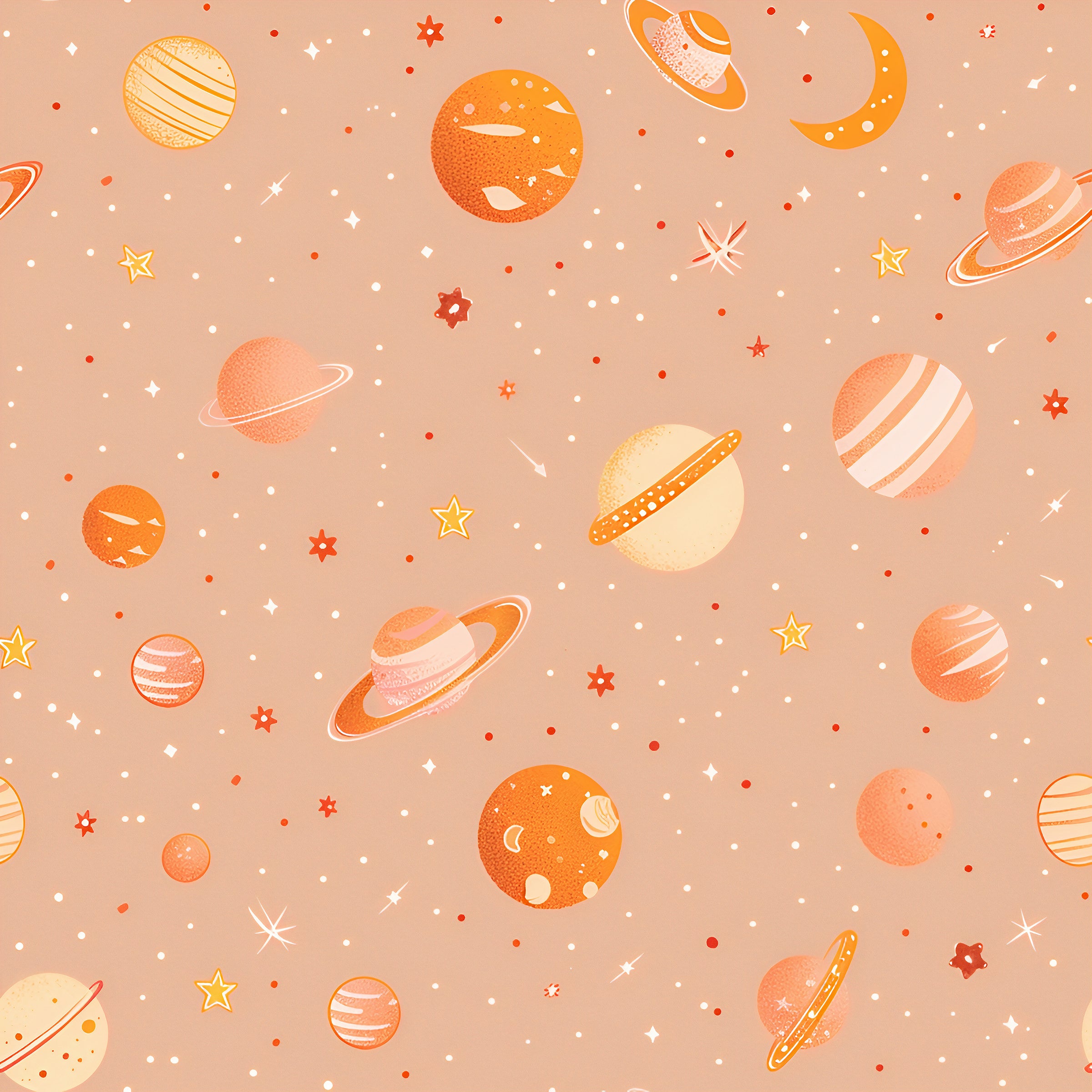 Peach Color Celestial Wallpaper - Peel and Stick Removable Nursery Art