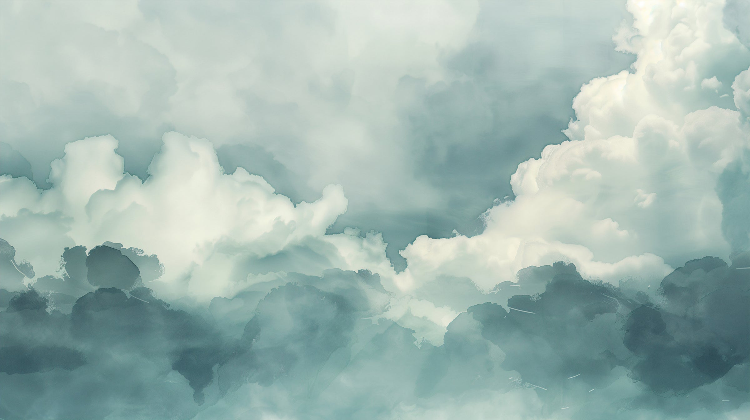 Soft Pastel Color Clouds Wall Mural - Blue and White Clouds Wallpaper