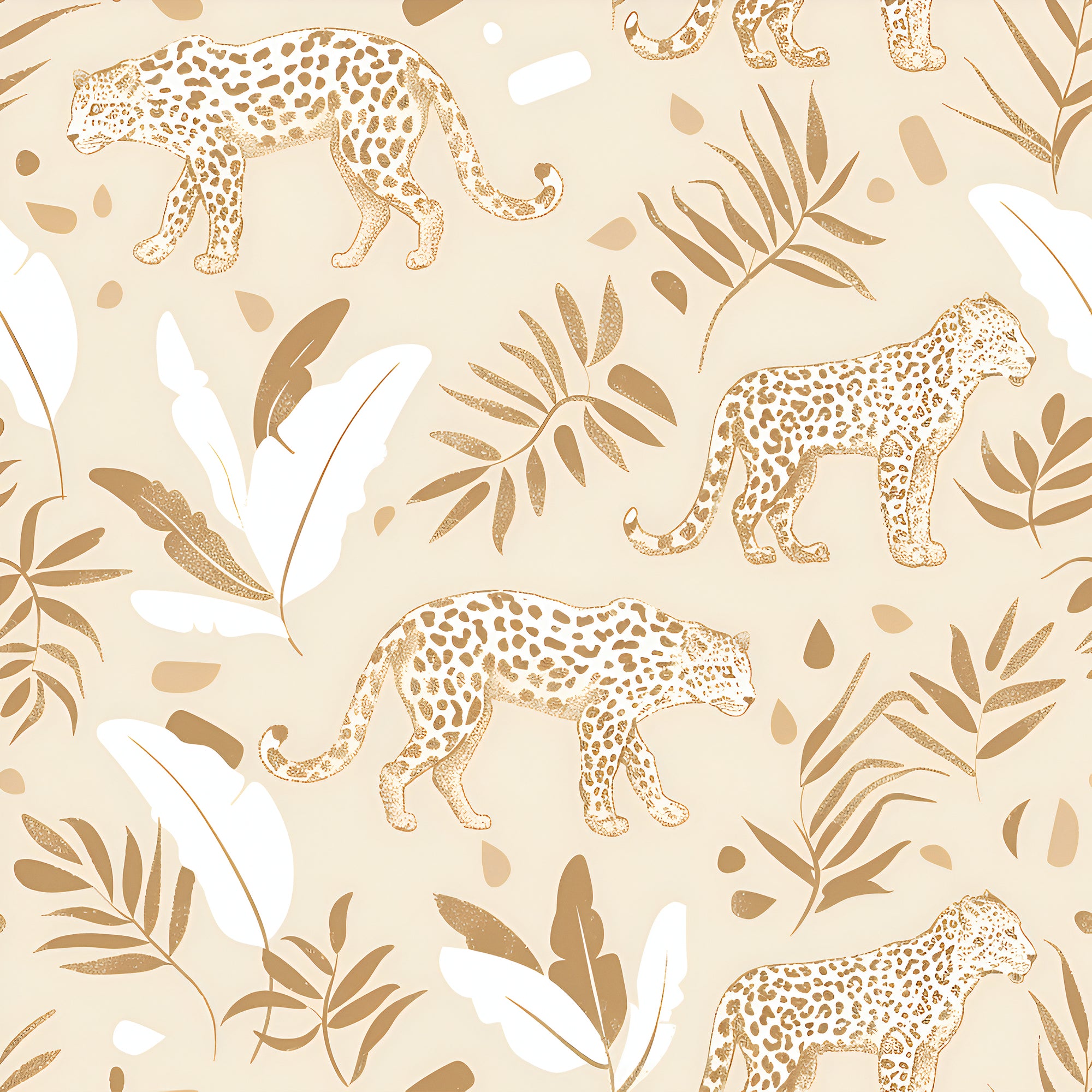 Beige Safari Wallpaper - Leopards and Leaves Exotic Wallpaper