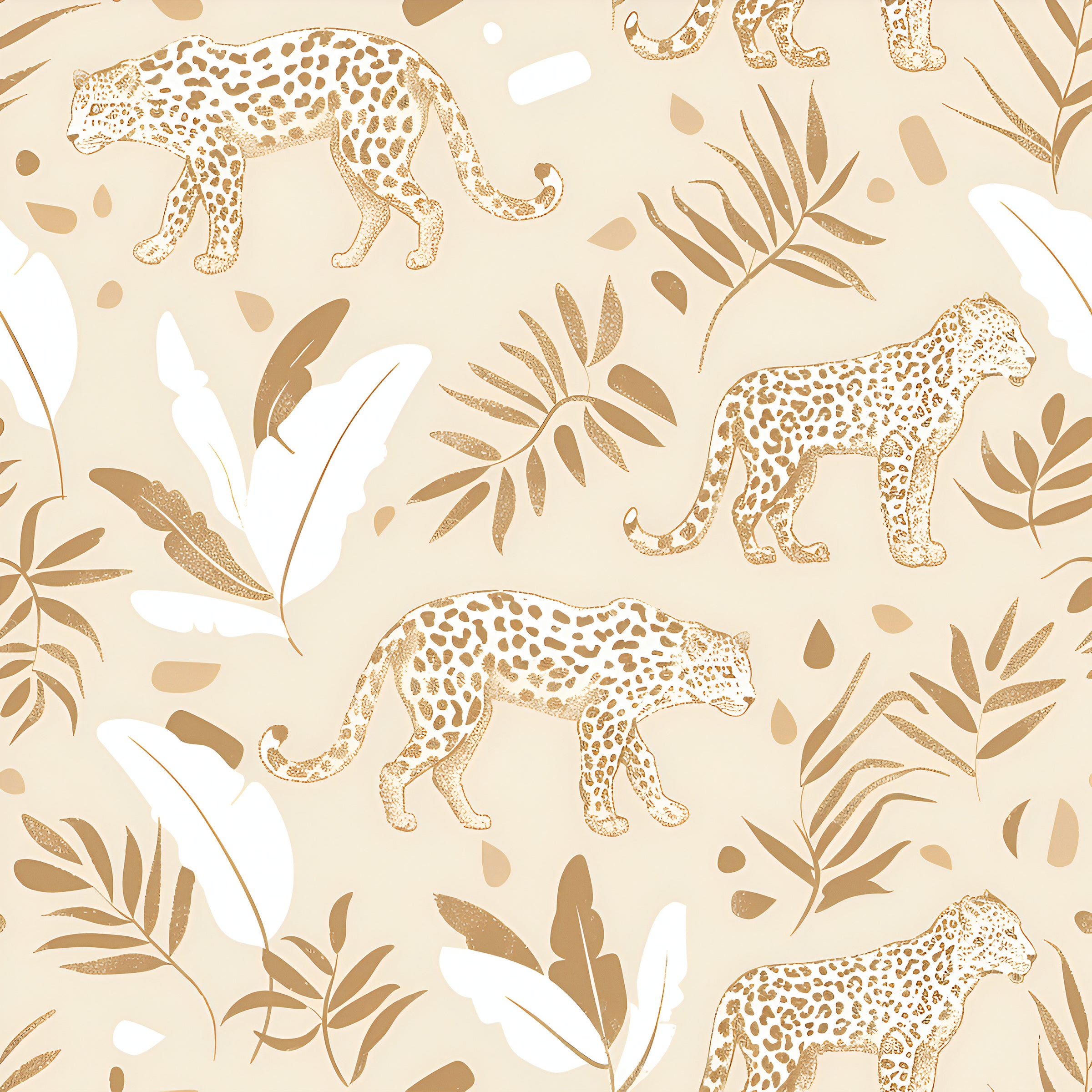 Beige Safari Wallpaper - Leopards and Leaves Exotic Wallpaper