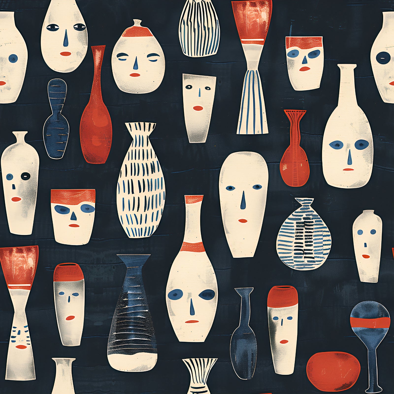 Abstract Vases Wallpaper - Faces Wallpaper - Modern Peel and Stick Art
