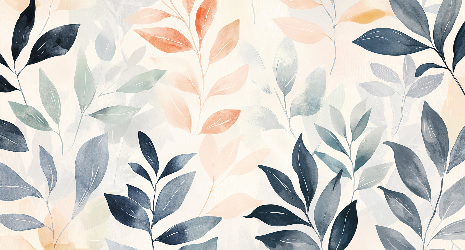 Large Scale Pastel Colors Leaves Mural - Minimalist Botanical Wallpaper