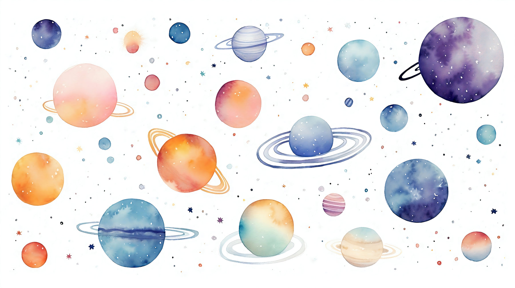 Watercolor Space Mural - Nursery Peel and Stick Planets - Solar System
