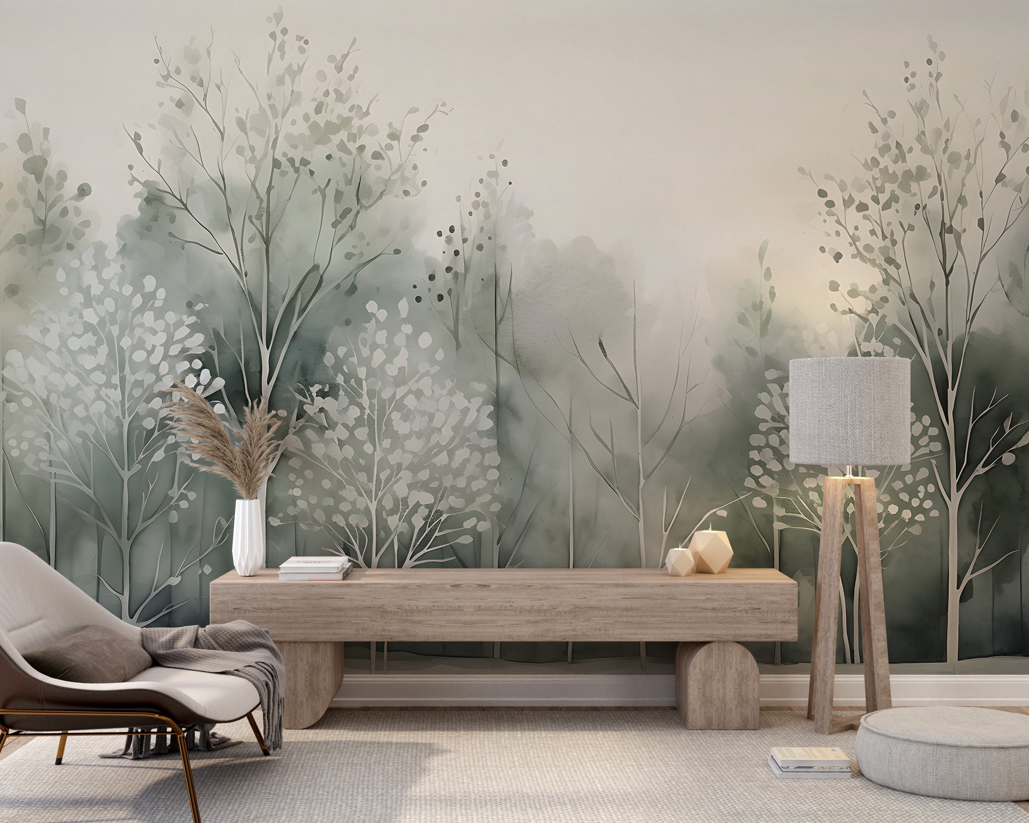 Classic Forest Wallpaper - Watercolor Trees Mural