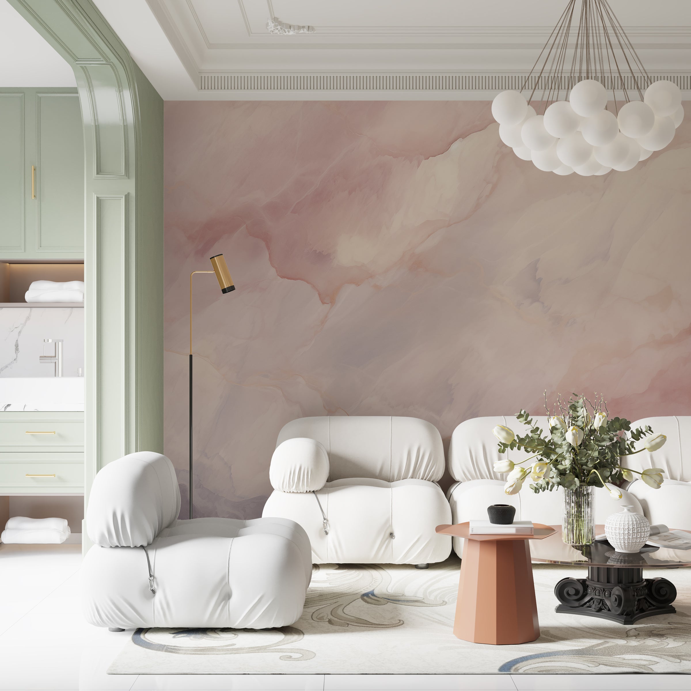 Soft Pink Marble Mural - Peel and Stick Marble Wallpaper
