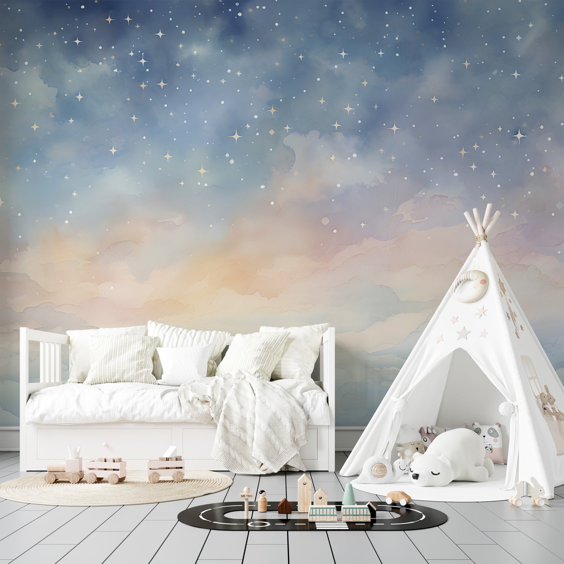 Stars In The Sky Mural - Watercolor Pastel Wallpaper