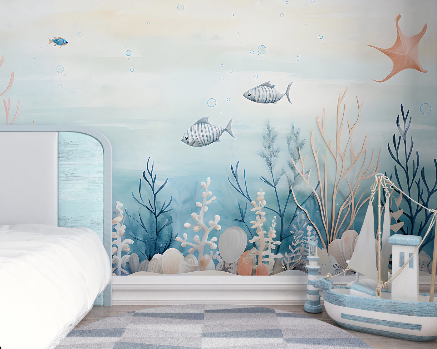 Underwater Wall Mural - Peel and Stick Watercolor Sea Animals