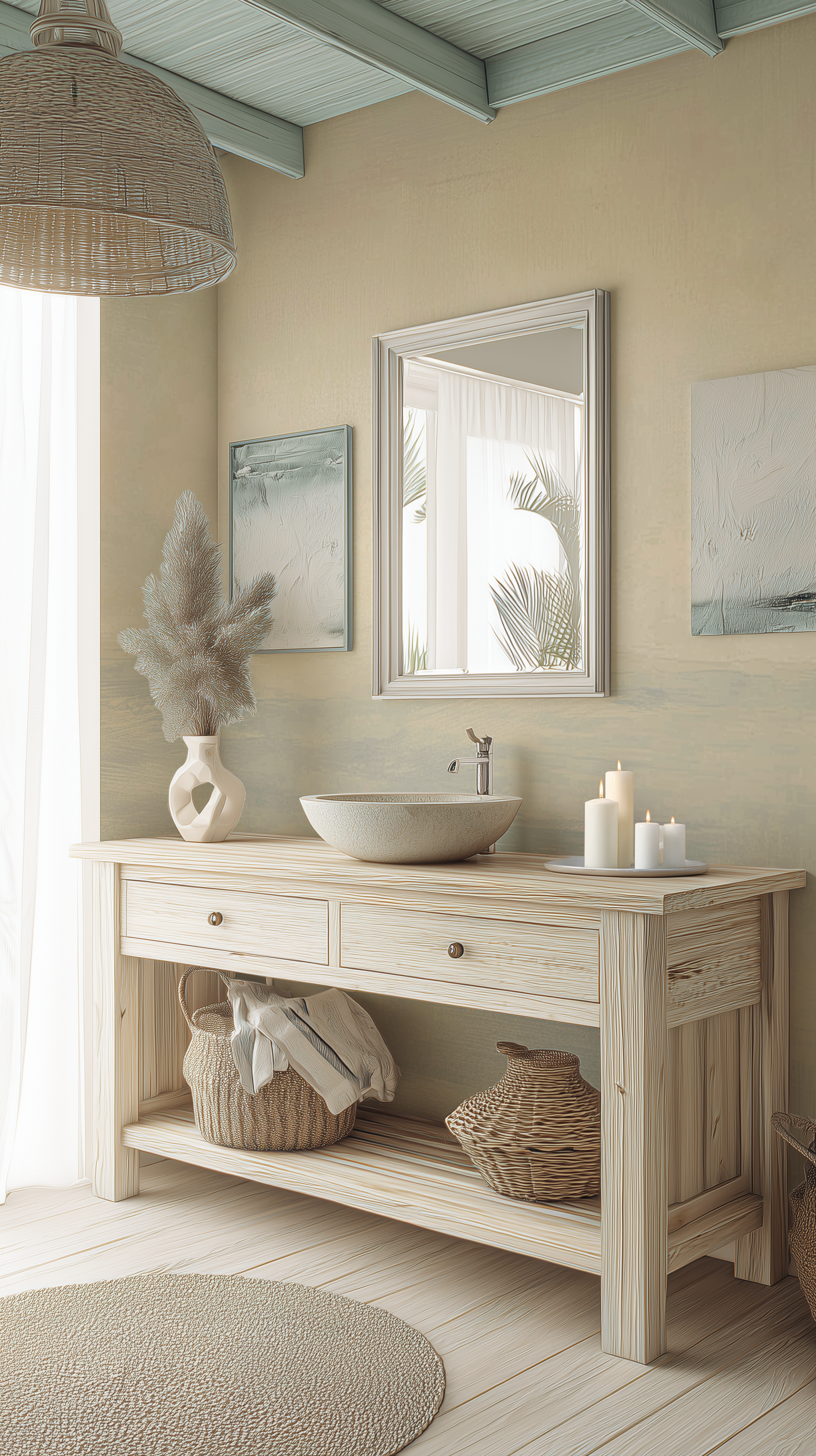 Soft Neutral Lime Wash Ocean Horizon Wall Mural - Coastal Minimalist