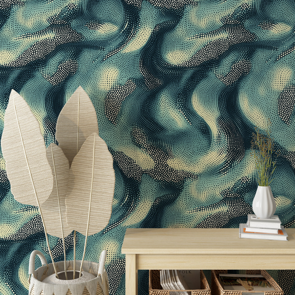 Abstract Wavy Pattern Wallpaper - Ocean Colors Modern Wall Decor