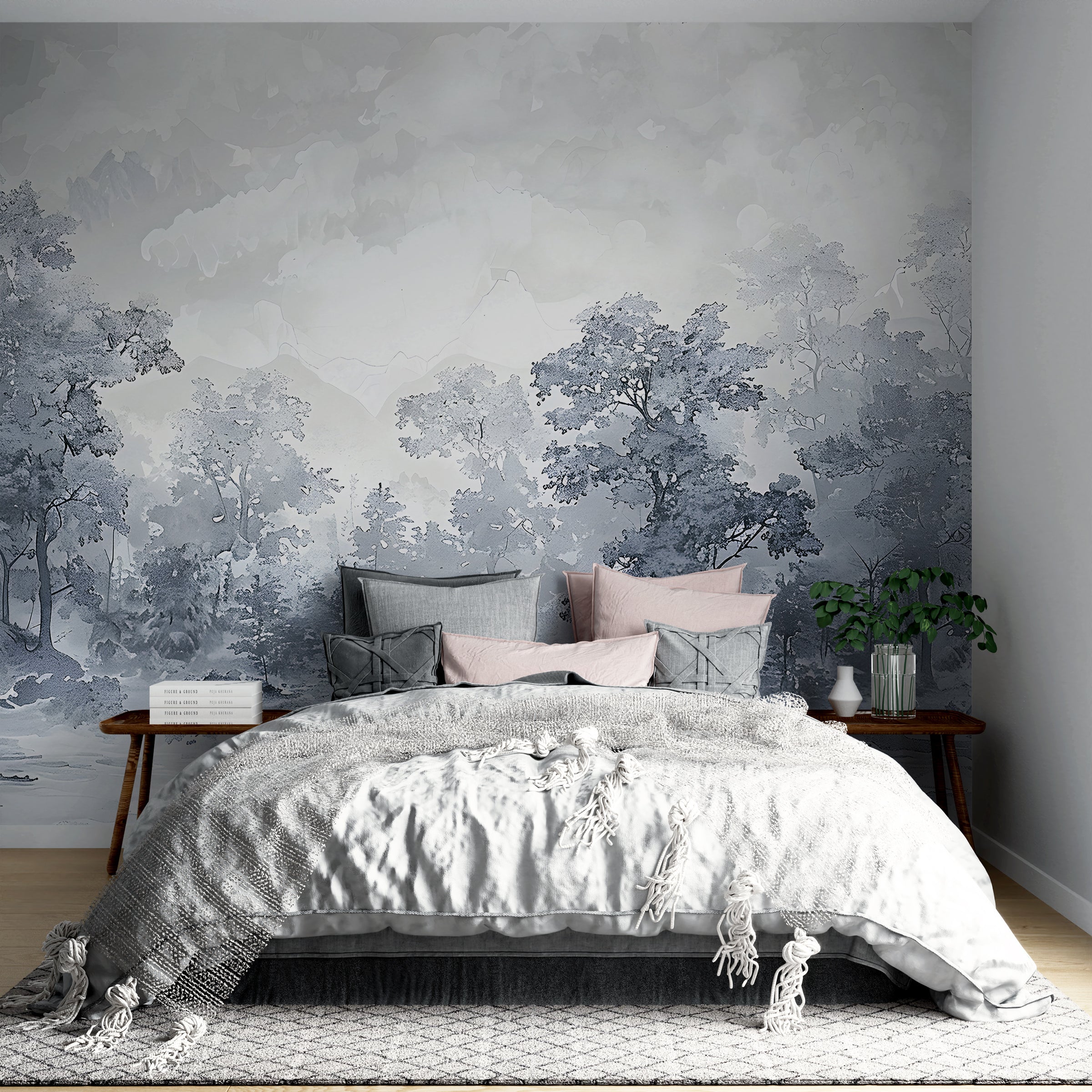 Watercolor Grey Forest Wallpaper - Monochrome Trees Mural