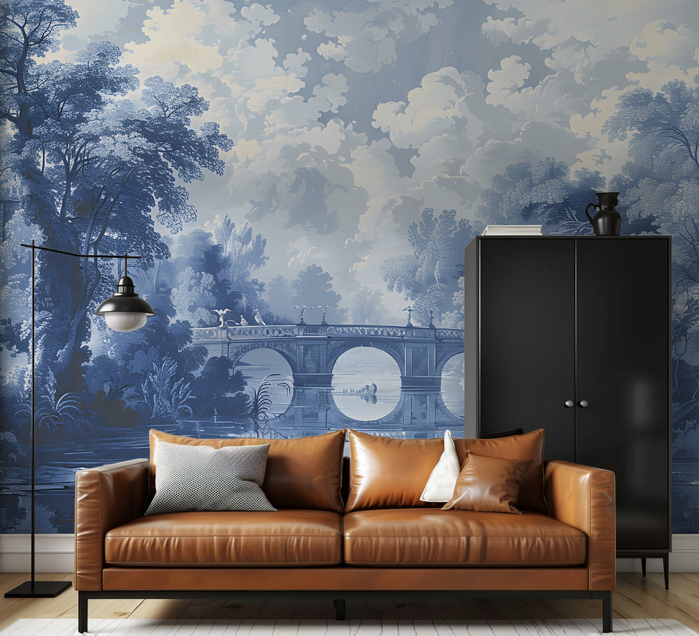 Bridge and Forest in French Style Wall Mural - Toile de Jouy