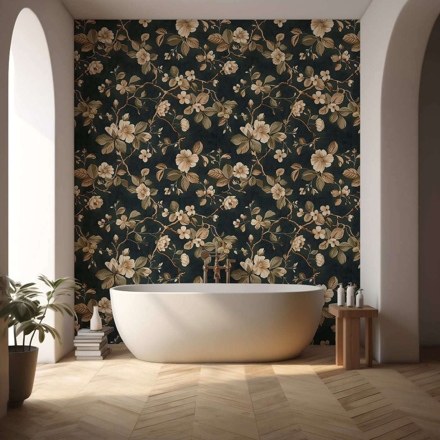 Deep Green Botanical Wallpaper - Vintage Dark Floral Wallpaper