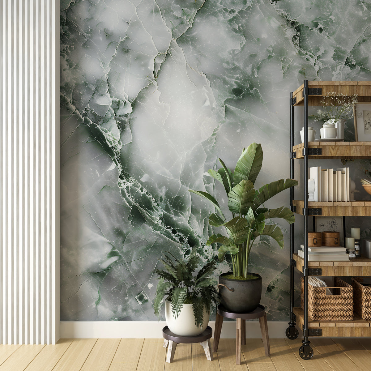 While and Green Marble Mural - Natural Marble Wallpaper