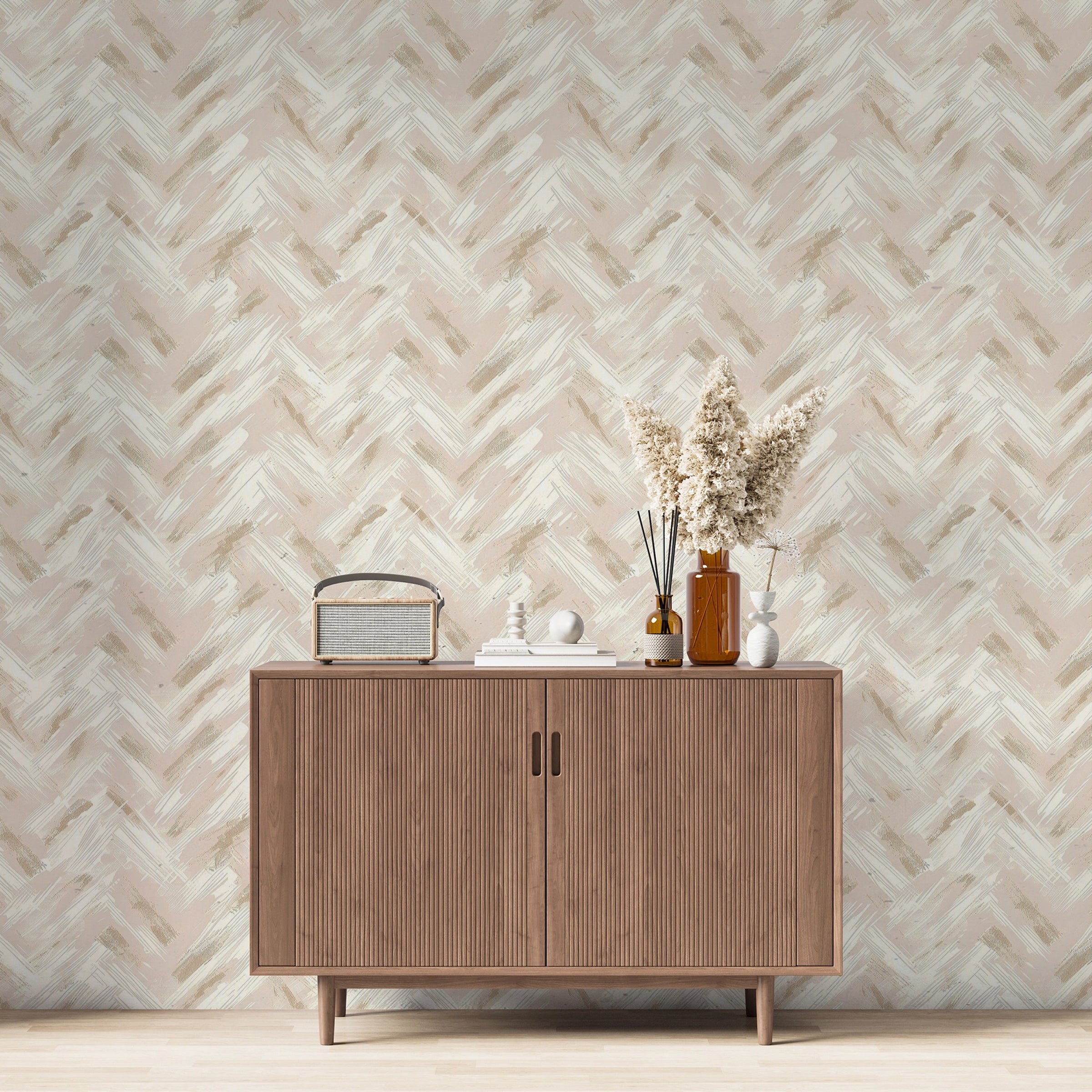 Beige Herringbone Wallpaper - Light Scandinavian Neutral Wallpaper