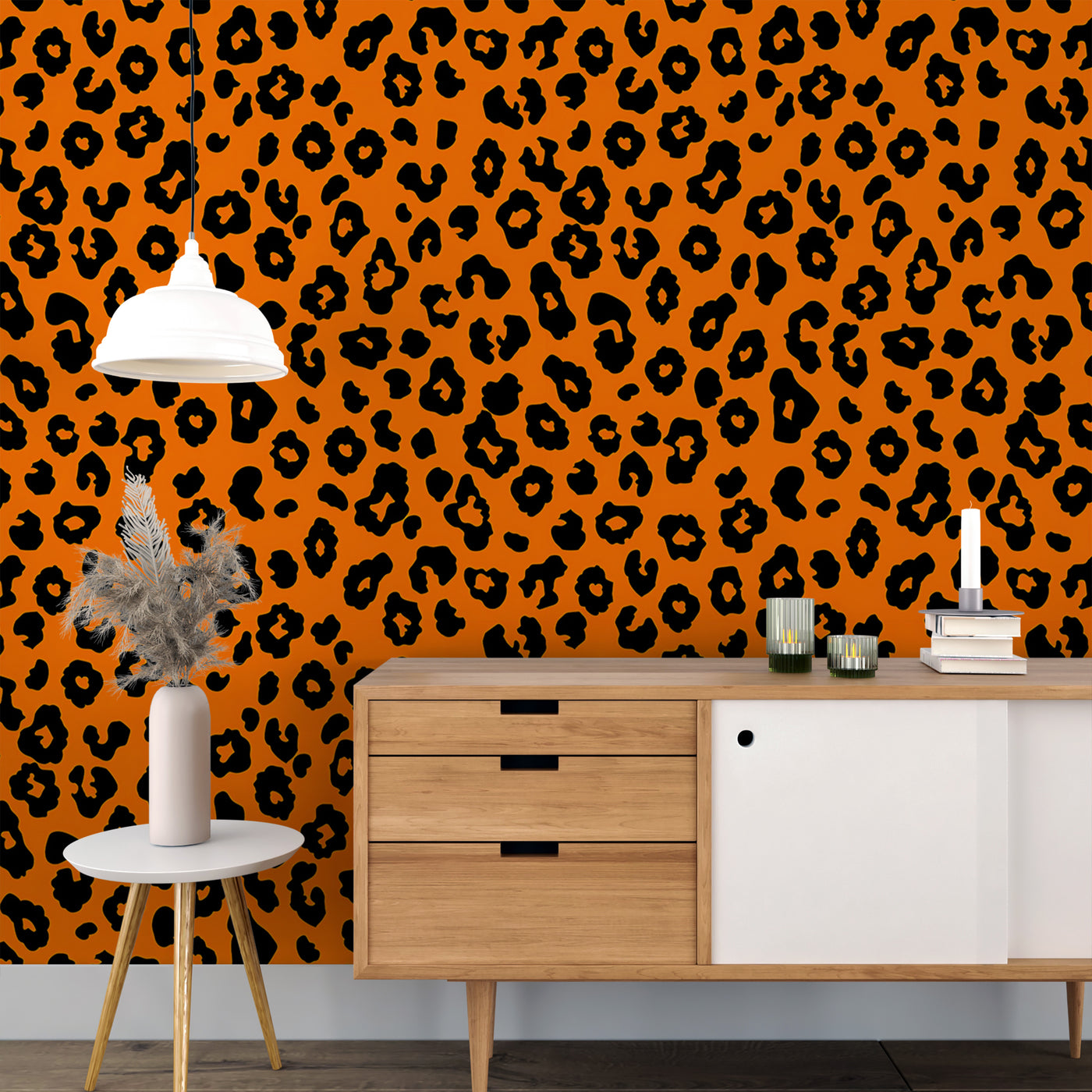 Bright Orange Leopard Print Wallpaper - Colorful Animal Pattern Decor