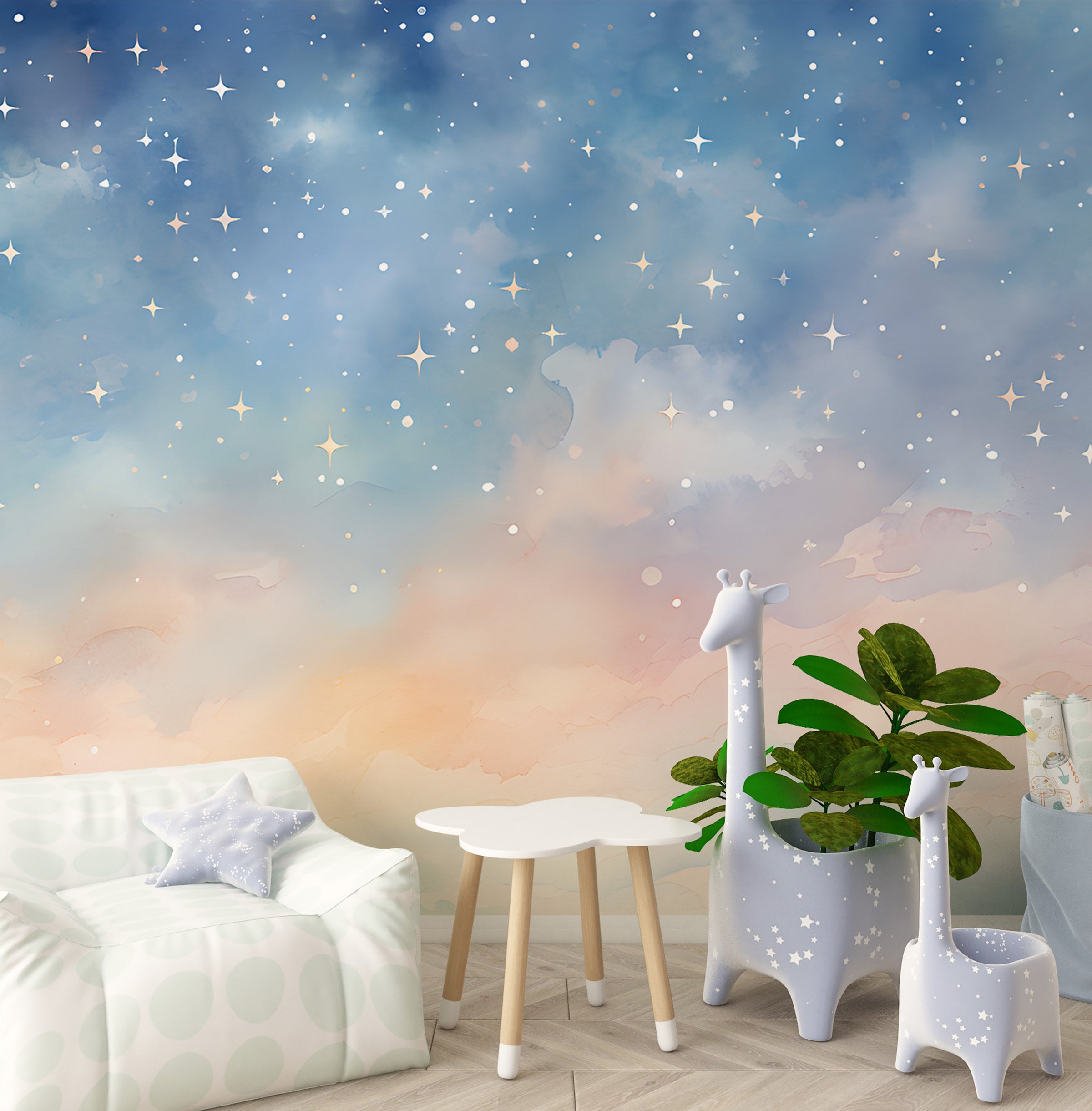 Stars In The Sky Mural - Watercolor Pastel Wallpaper