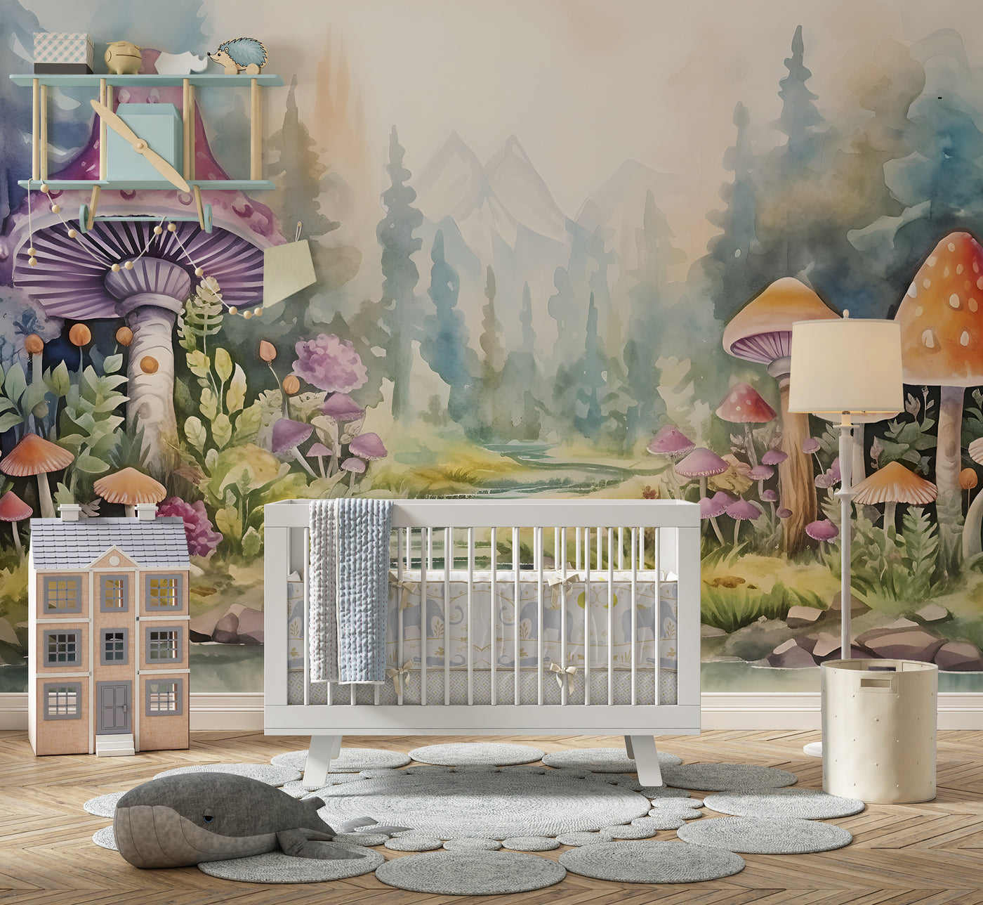 Watercolor Mushrooms Mural - Fairy Forest Wallpaper