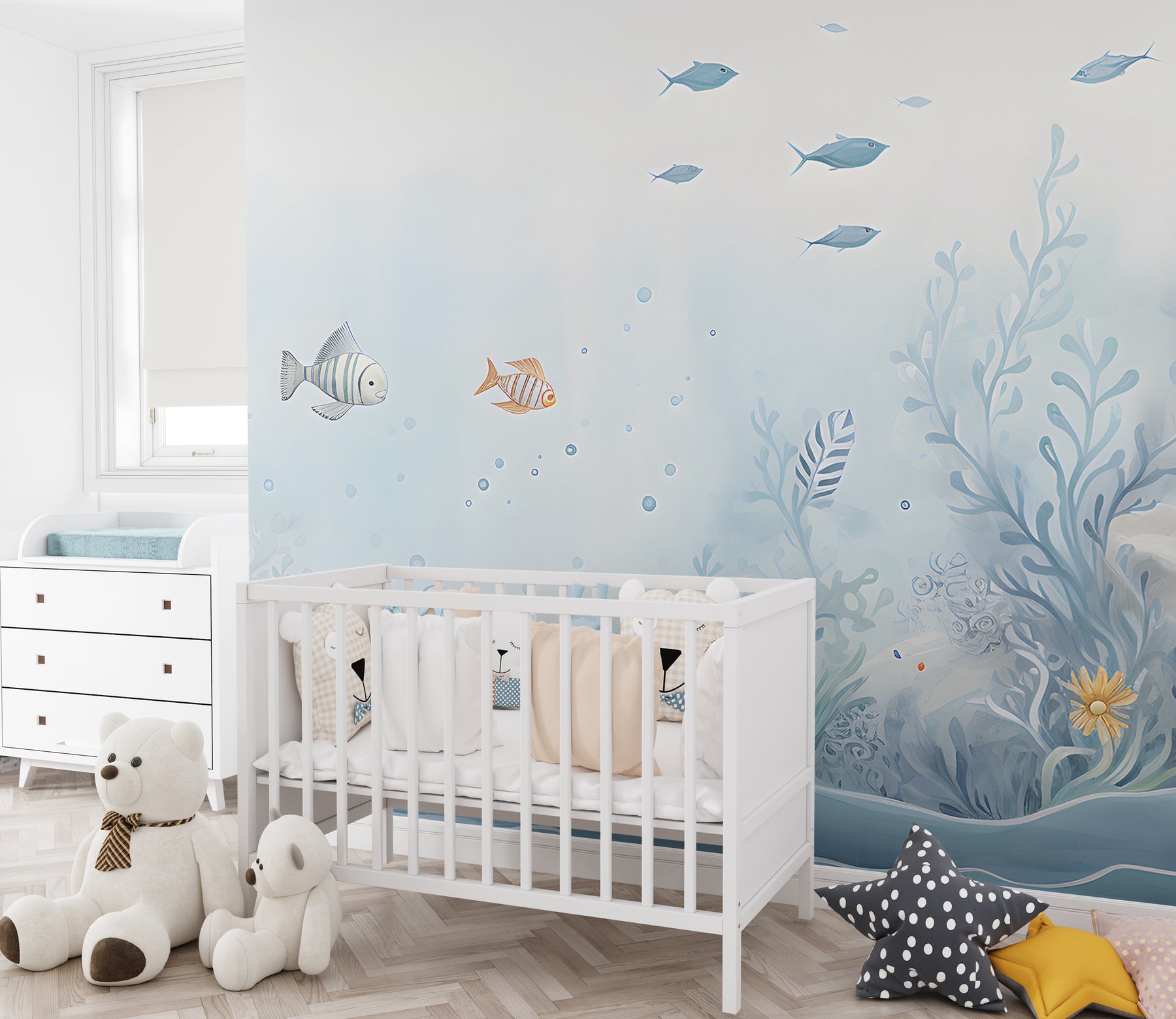 Under the Ocean Mural - Watercolor Underwater Wallpaper