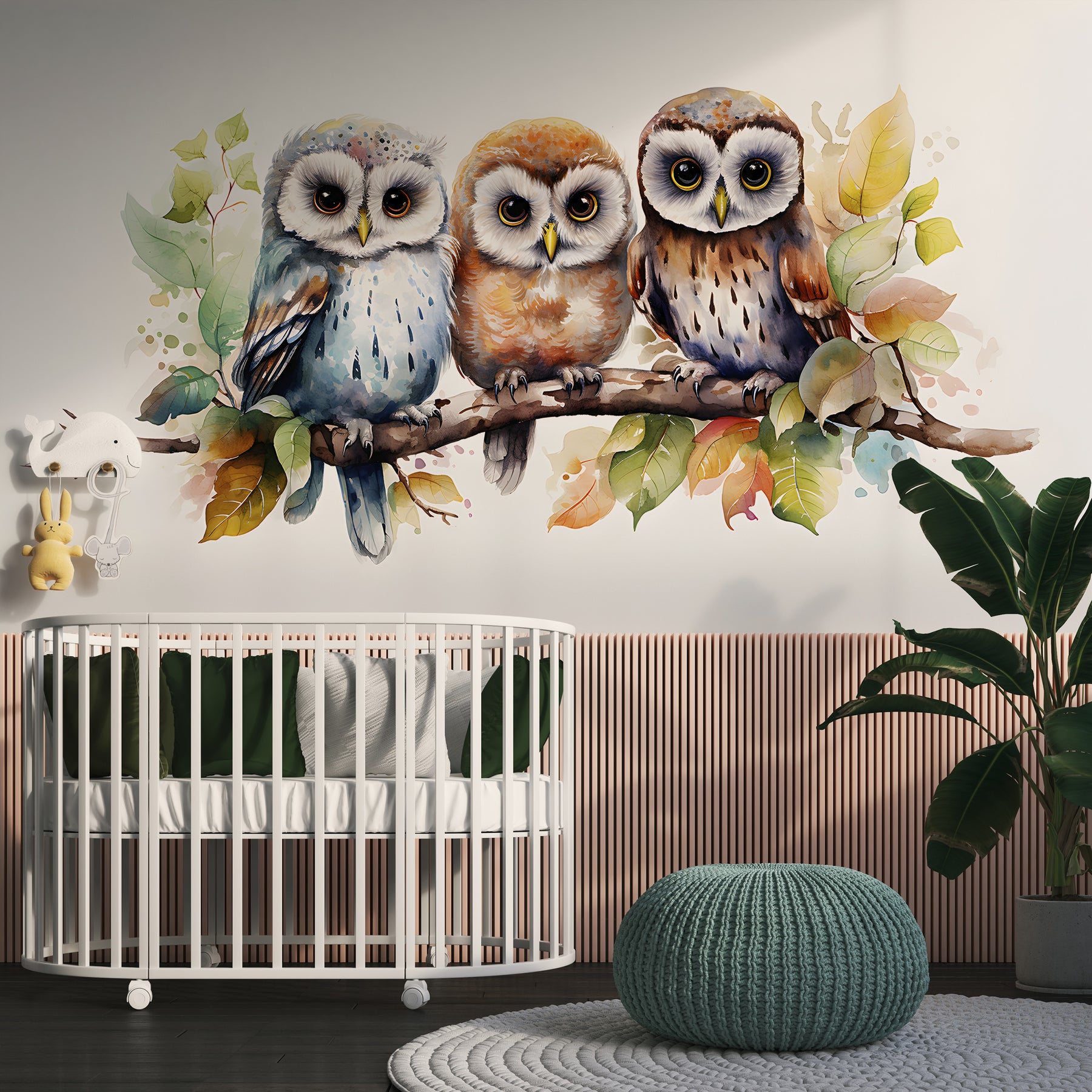 Watercolor Owls Mural - Colorful Birds Wallpaper
