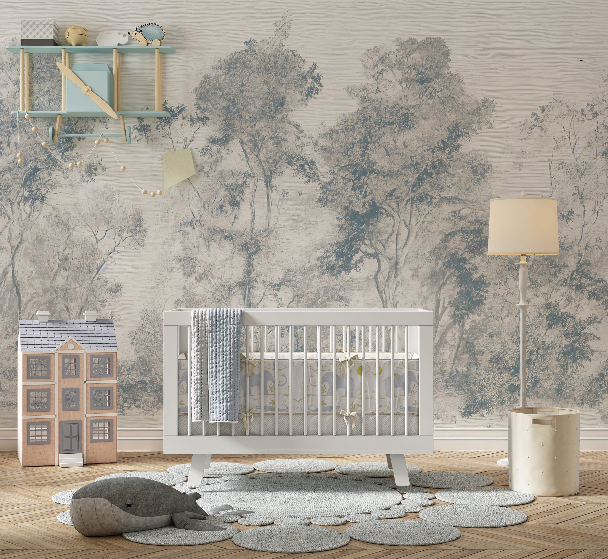 Grey Forest Mural in Sepia Tone Peel and Stick Washed Out Wallpaper