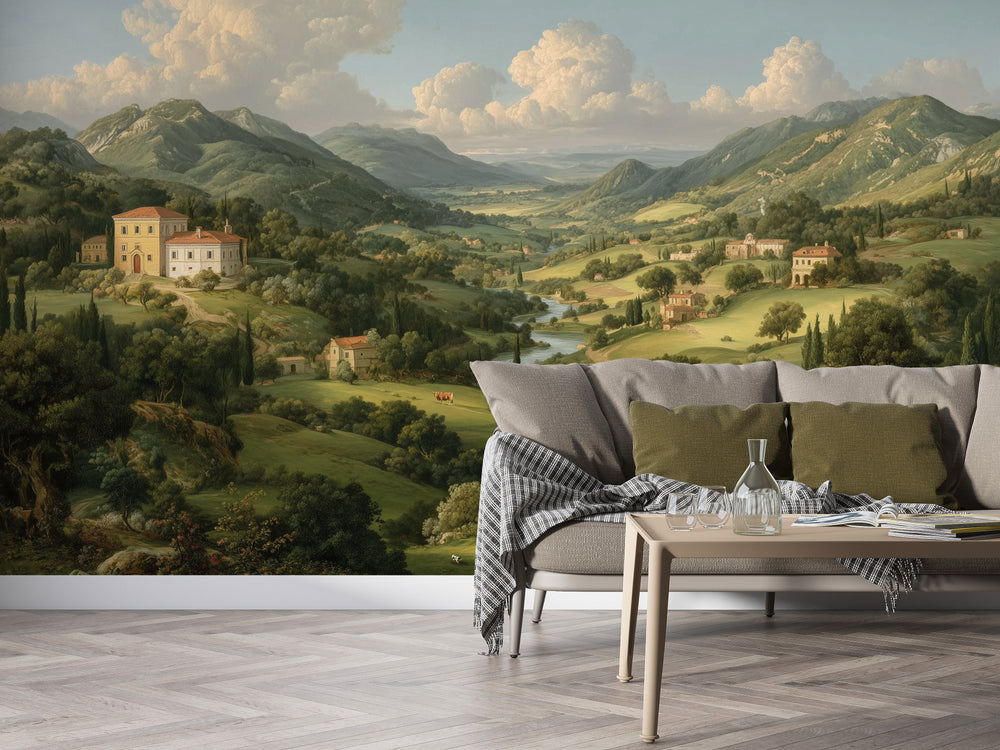Vintage Italian Countryside Landscape Wall Mural - Scenic Rolling Hill
