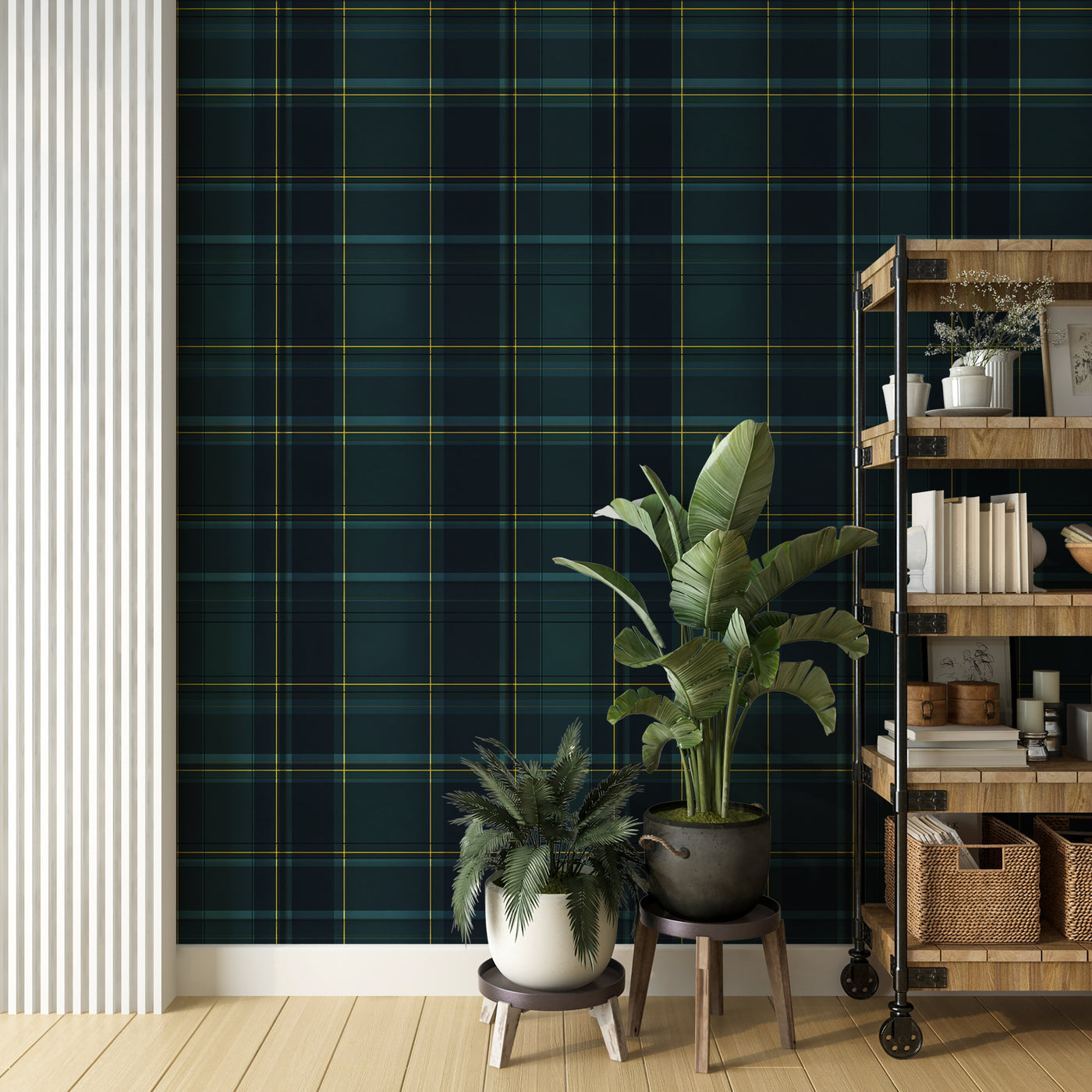 Dark Green Tartan Pattern Wallpaper - Classic Geometric Wall Decor