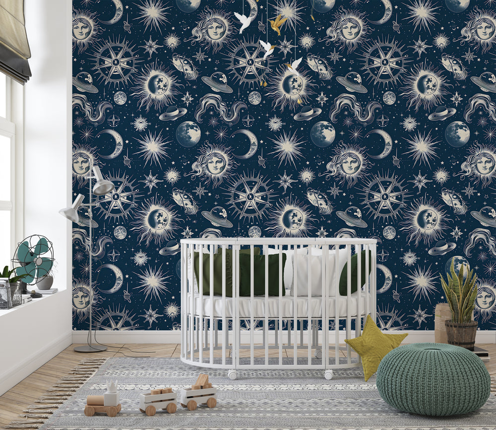 Celestial Wallpaper - Dark Blue Astrology Symbols Wallpaper