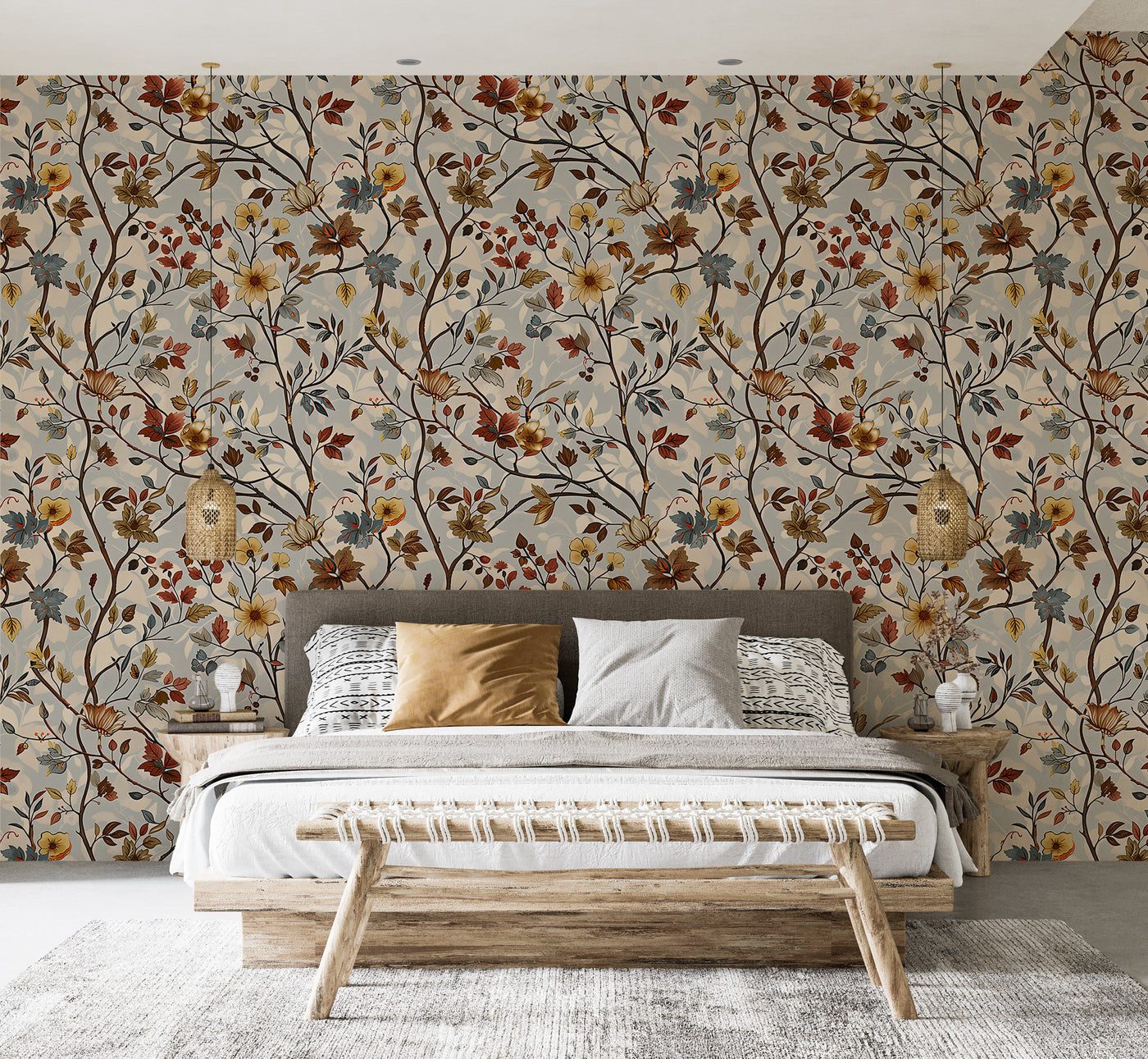 Autumn Floral Wallpaper - Colorful Flowers and Leaves Wallpaper