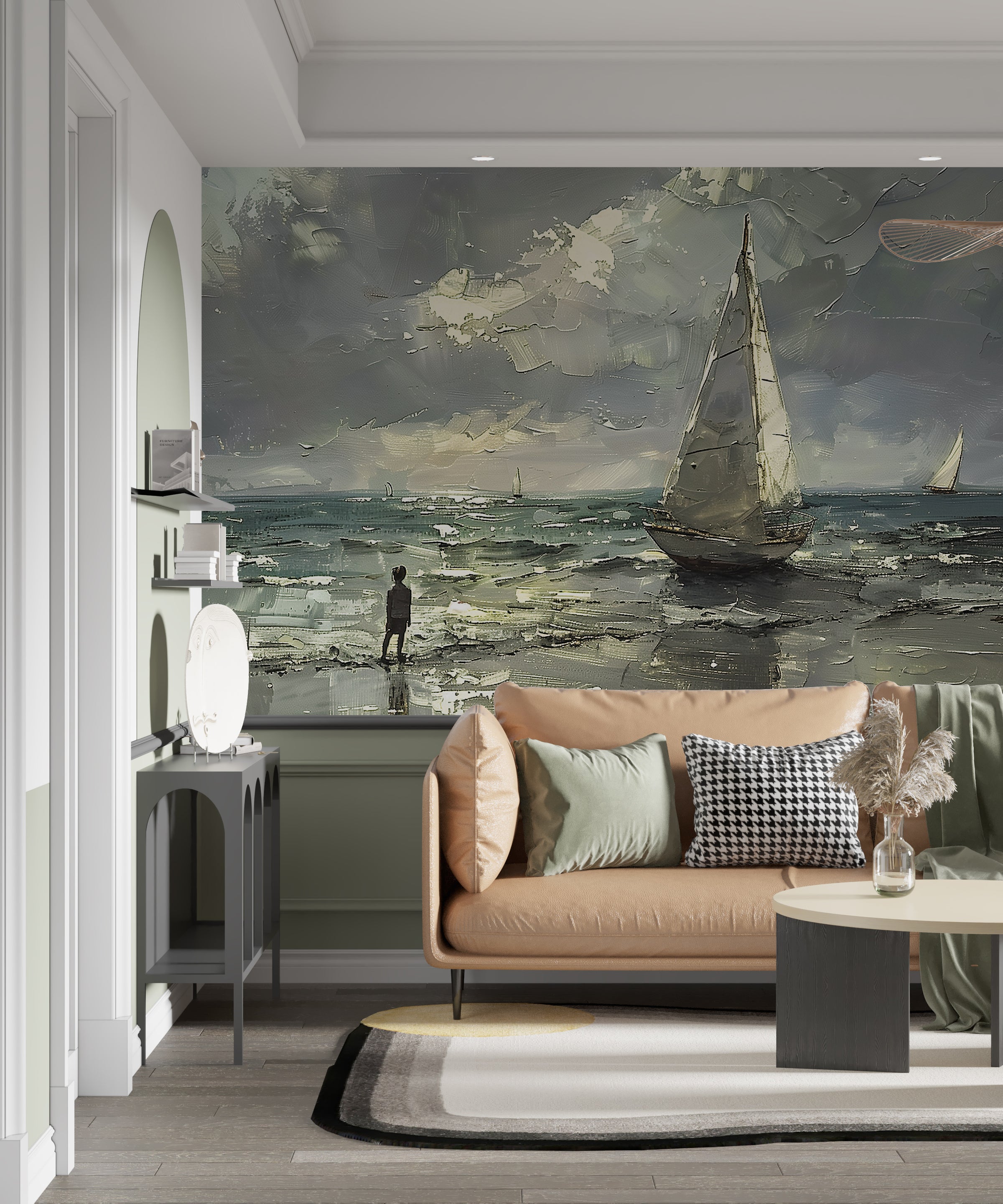 Sailboat Oil Painting Wallpaper - Dark Ocean Wall Mural