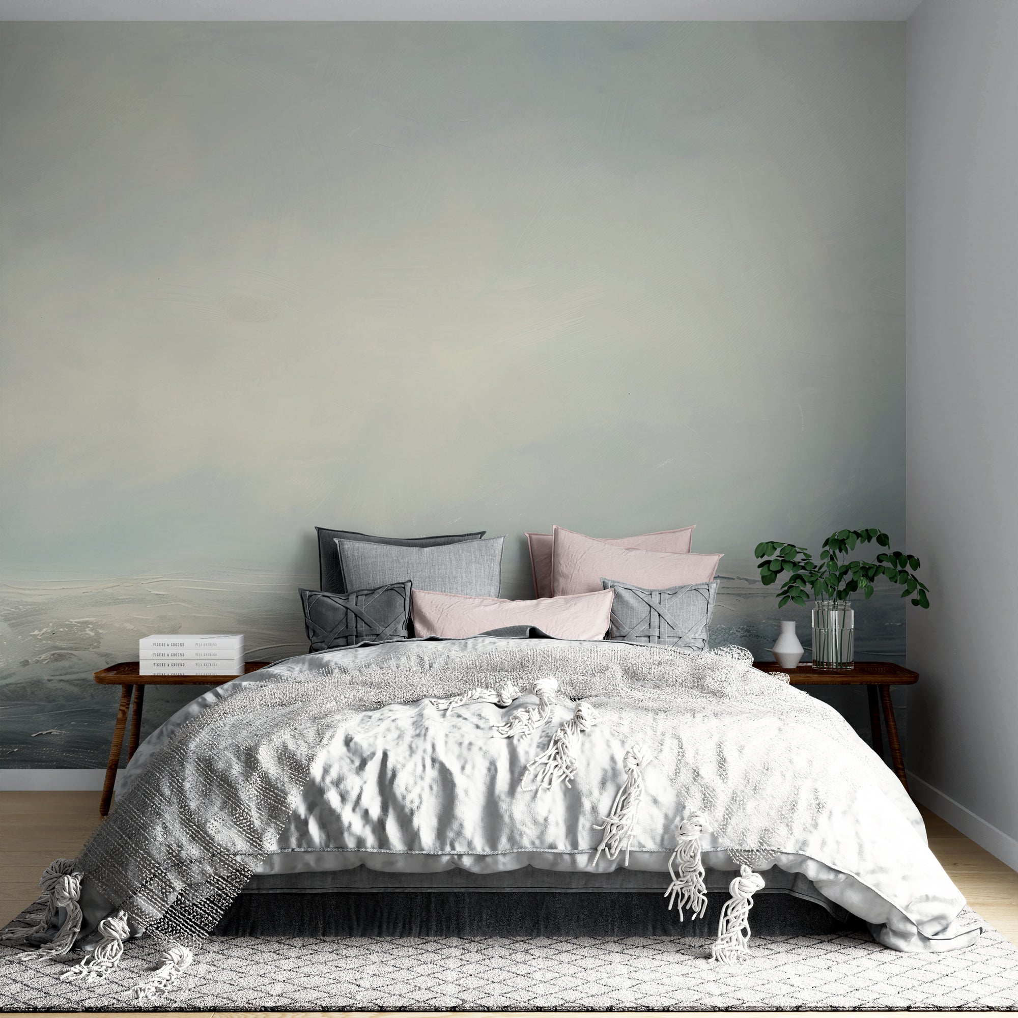 Soft Blue Ocean Mural - Tumbling Waves Ocean Wallpaper